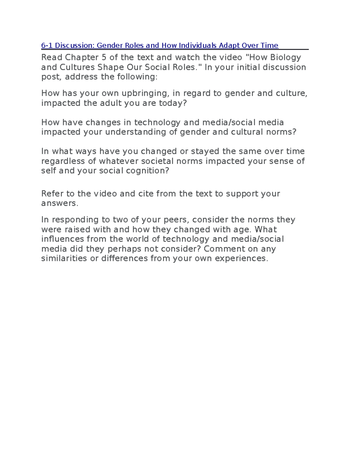 6-1 Discussion - " In your initial discussion post, address the ...