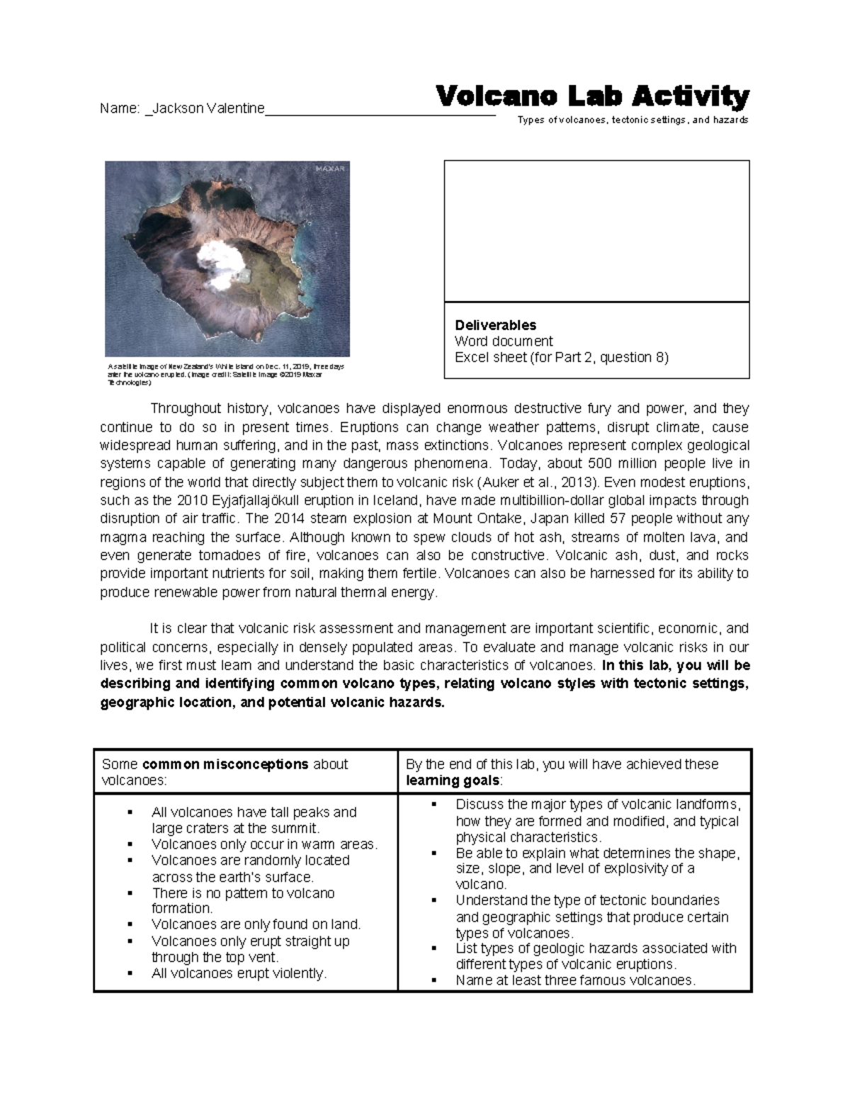 GEOL 1121K Volcano Lab Activity: Types, Hazards, and Tectonic Settings ...
