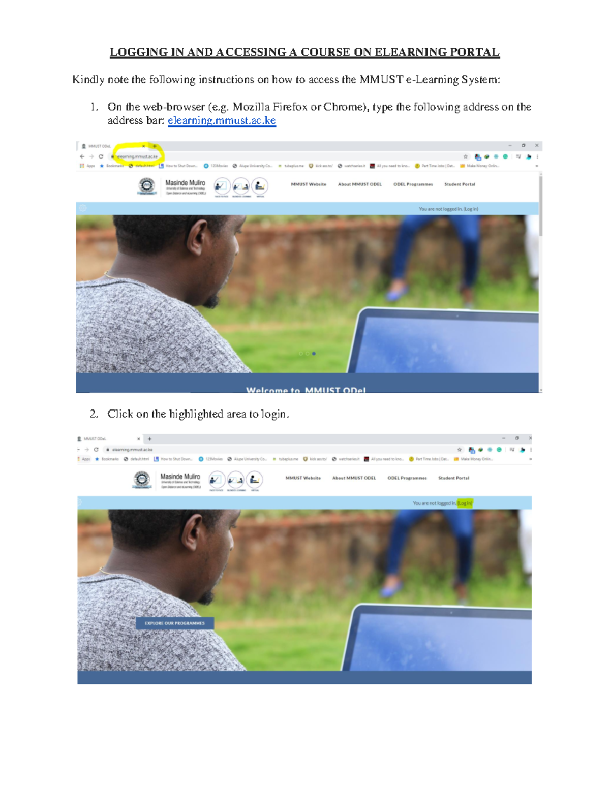 MMUST e-Learning Portal Access & Login Instructions Guide - Studocu