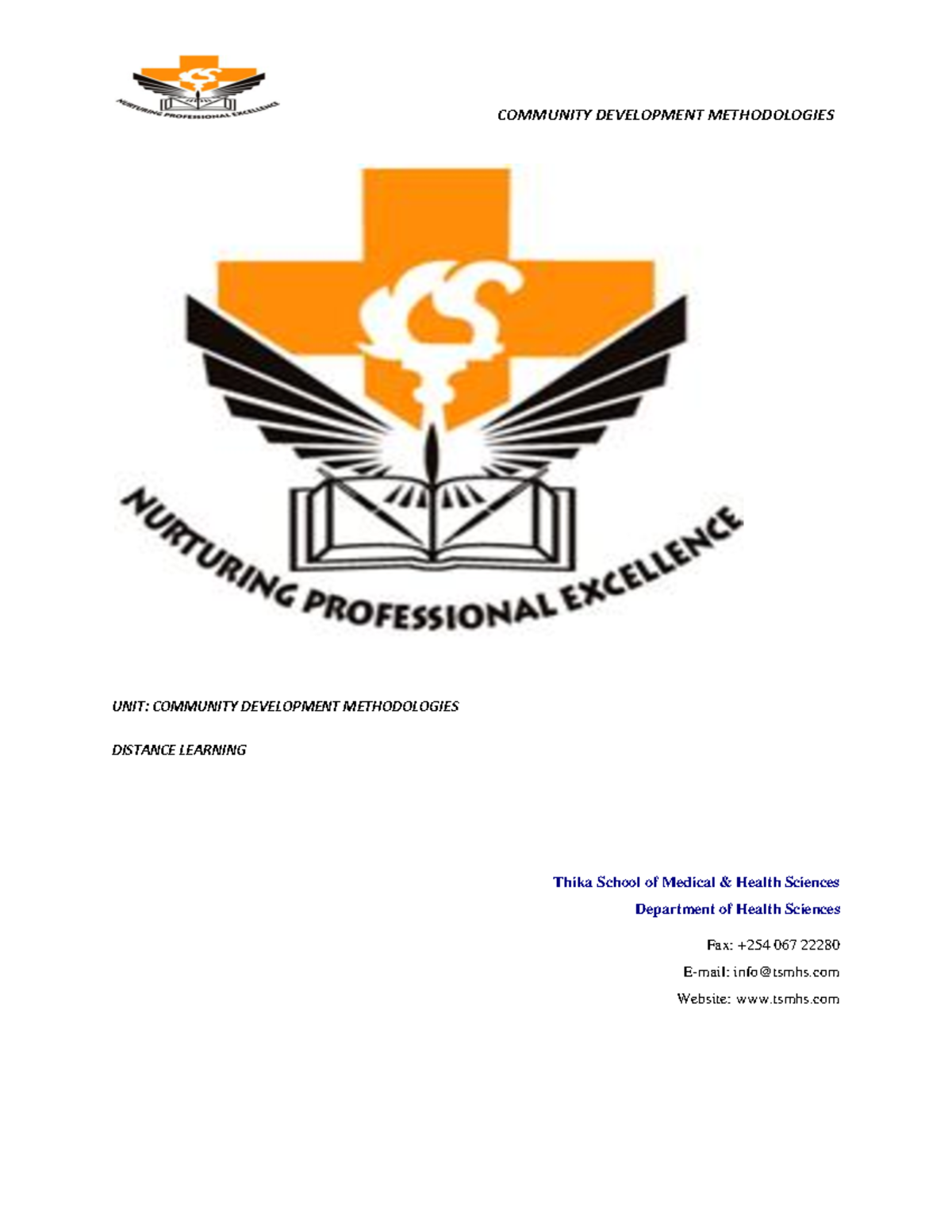 COMMUNITY DEVELOPMENT METHODOLOGIES UNIT: DISTANCE LEARNING MODULE ...
