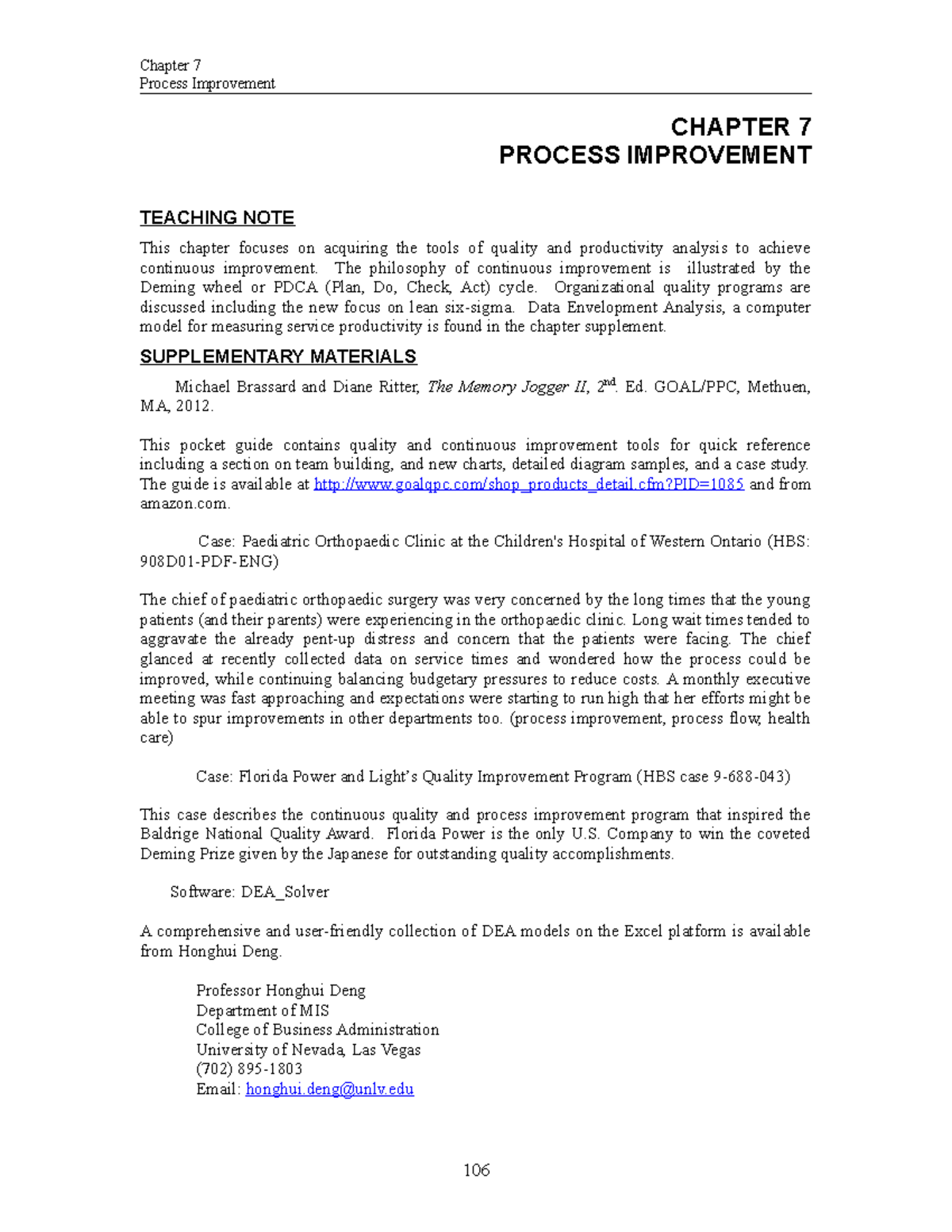 MGH 9th IM 07 Process new - Process Improvement CHAPTER 7 PROCESS IMPROVEMENT TEACHING NOTE This ...