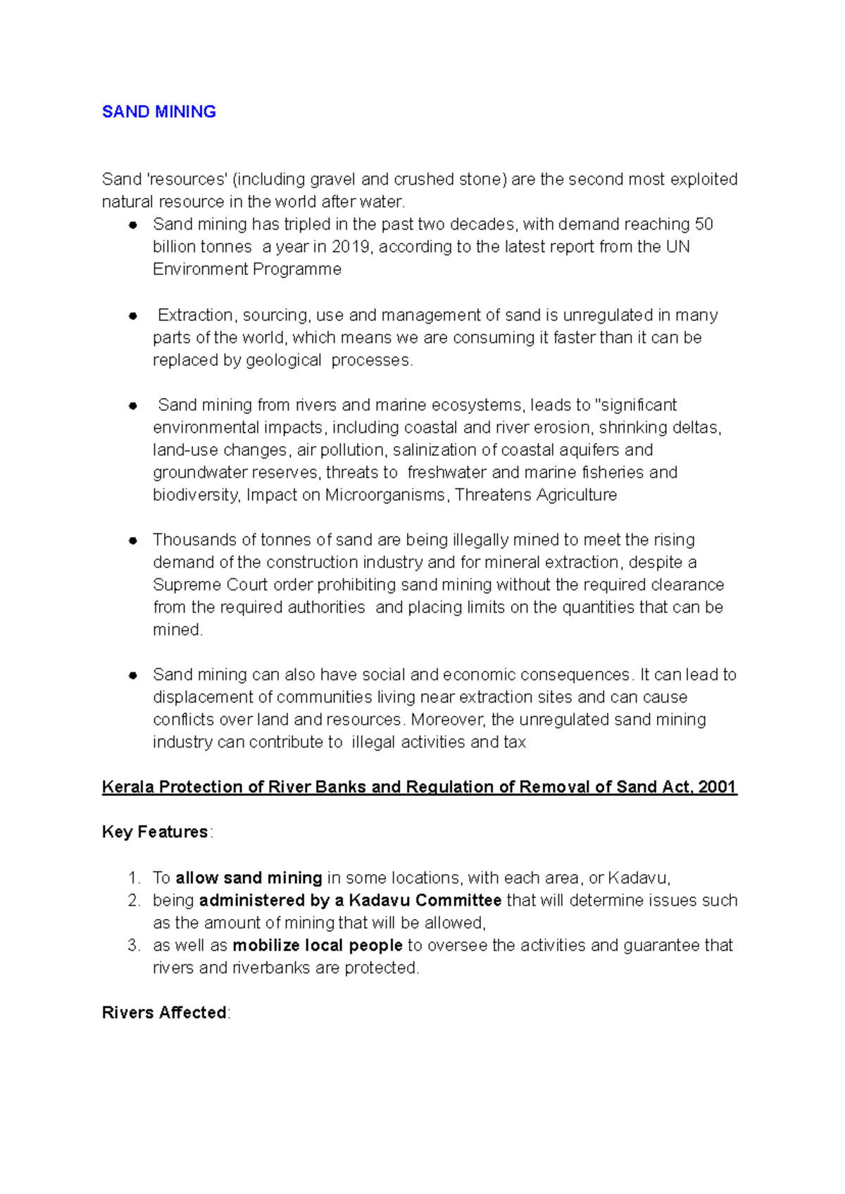 SAND MINING: Environmental Law Notes and Regulations Overview - Studocu