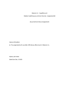 Module 11 assignment 1 - PSW Course - Module 11. Cognitive and Mental ...