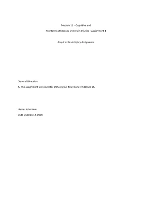 Module 11 Assignment 1: Understanding Cognitive & Mental Health Issues ...