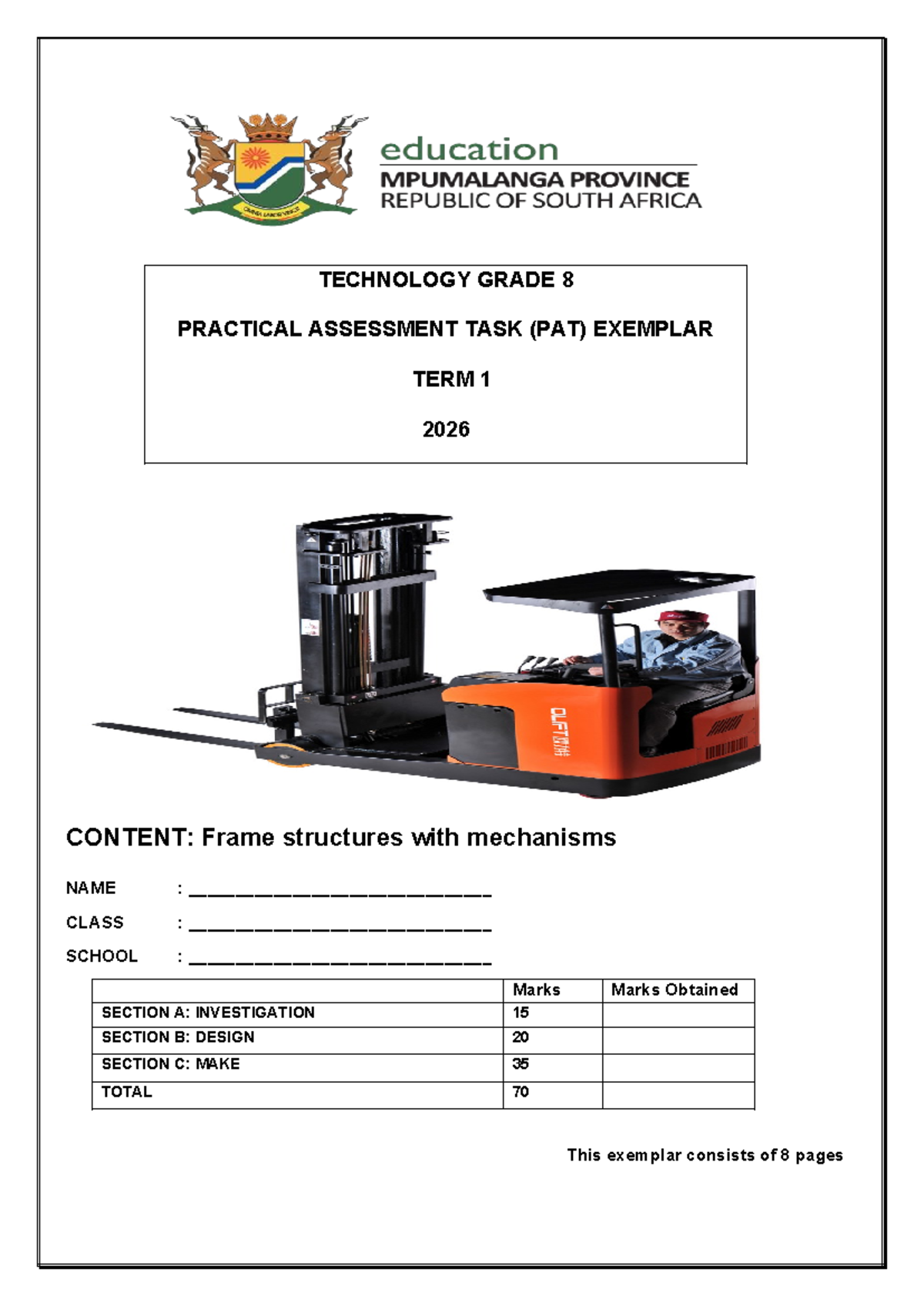 Technology Grade 8 Practical Assessment Task (PAT) Term 1 2026 - Studocu
