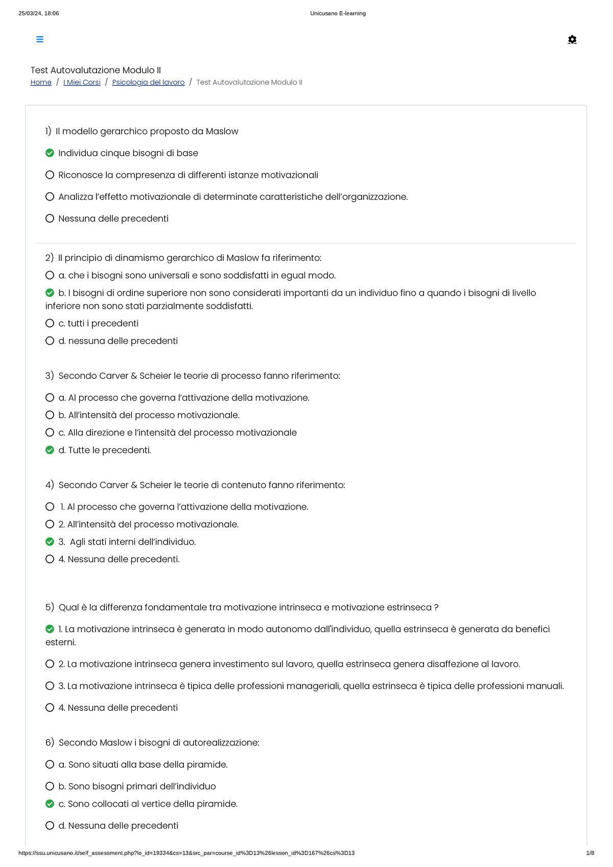 Test di Autovalutazione Modulo II - Psicologia del Lavoro - Studocu