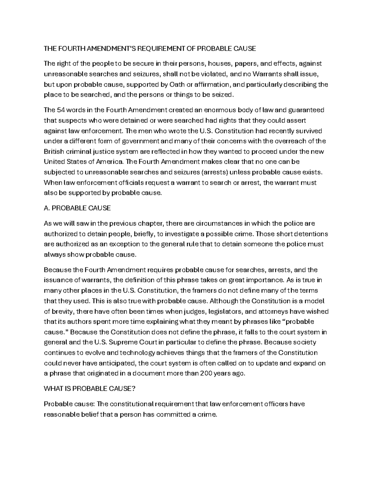 Understanding Probable Cause and Arrest Law (CRJ 101) - Studocu