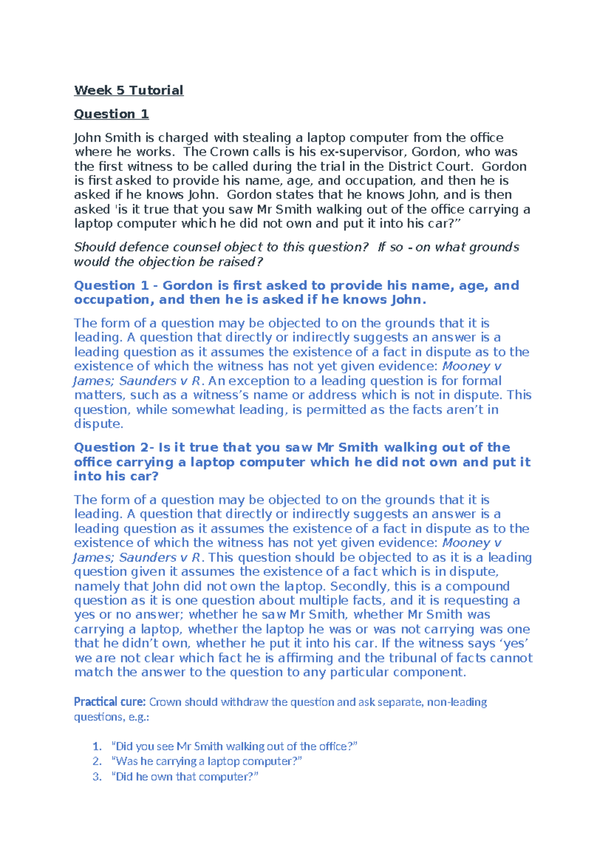 Week 5 Tutorial: Legal Analysis of Witness Testimony and Confessions ...