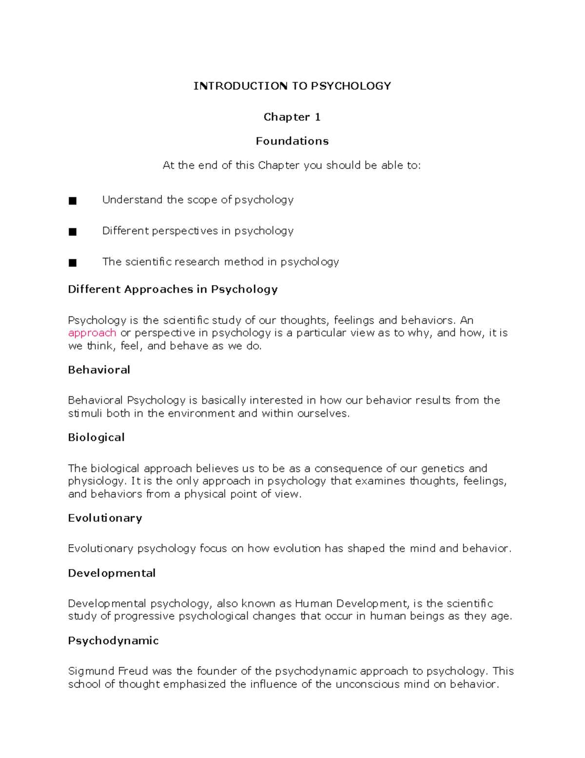 Psych 150 - ch1 - Chapter 1 notes - INTRODUCTION TO PSYCHOLOGY Chapter ...