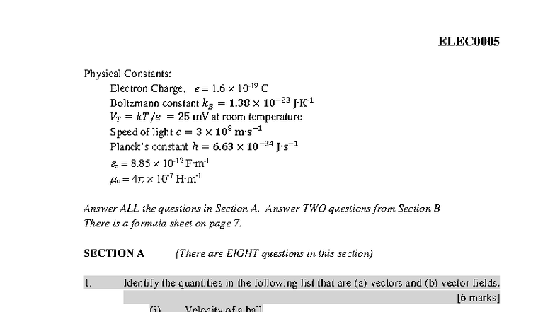 ELEC0005-A4U: Physical Constants and Electric Field Concepts ...