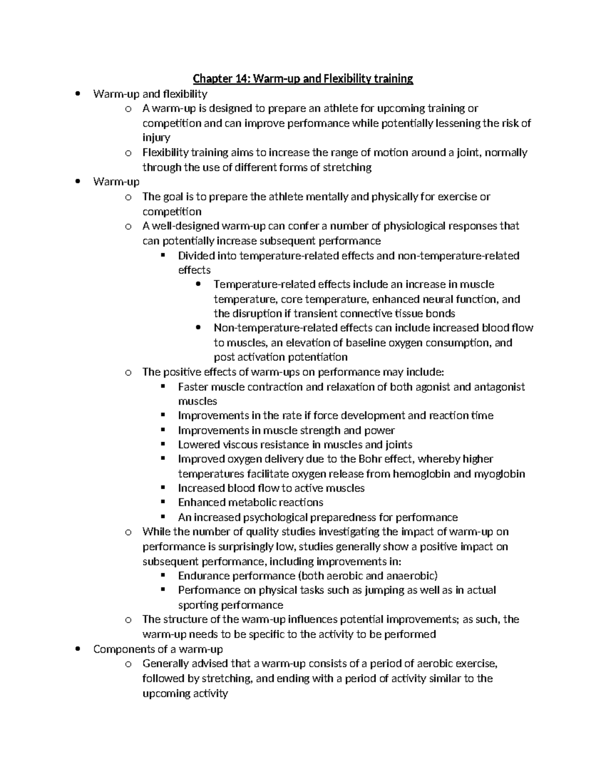 Chapter 14: Warm-up and Flexibility Training Summary - Sport Management ...
