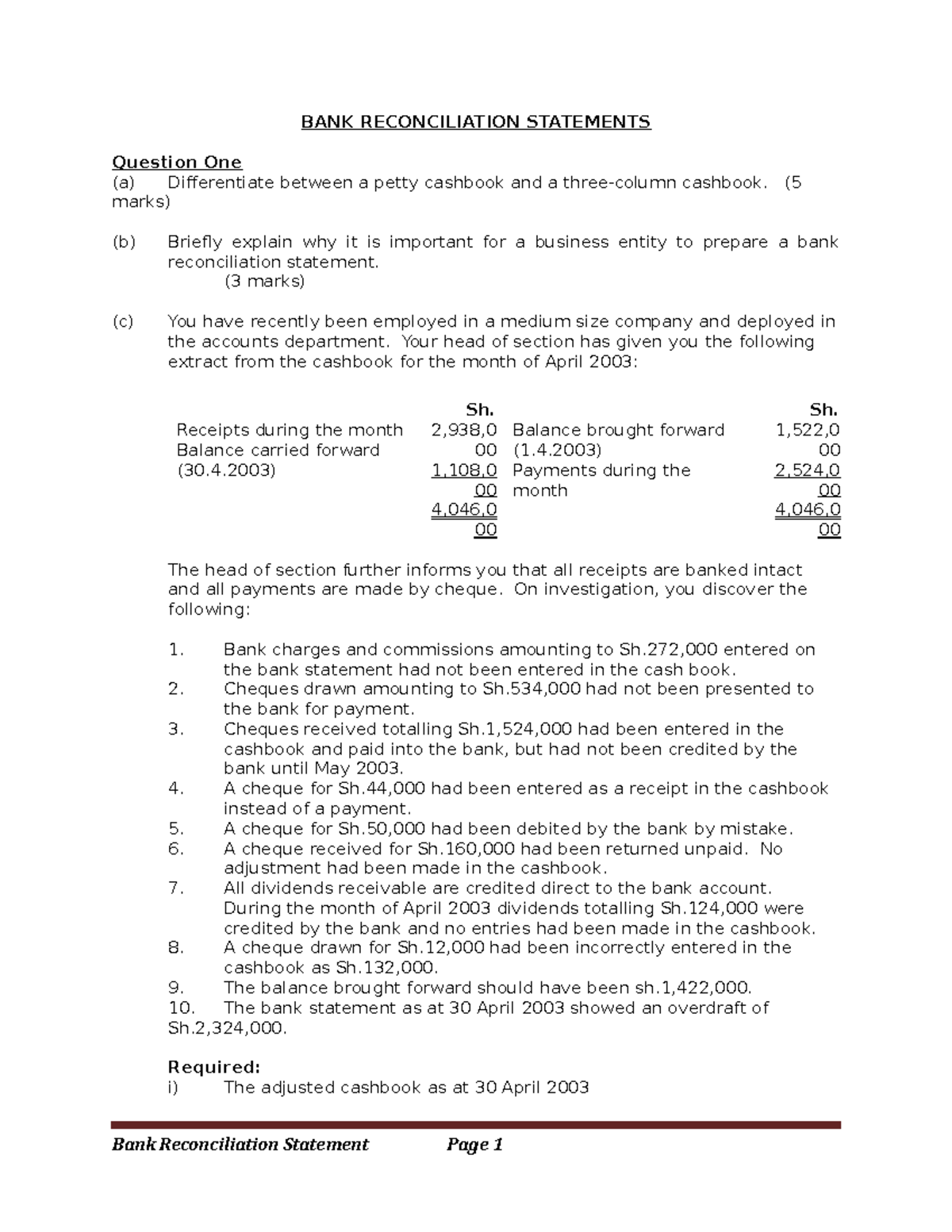 BANK Reconciliation Statement 22 - BANK RECONCILIATION STATEMENTS ...