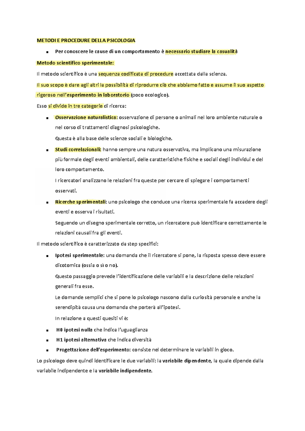 Cap.2 Psicologia Generale: Metodi e Procedure Scientifiche - Studocu