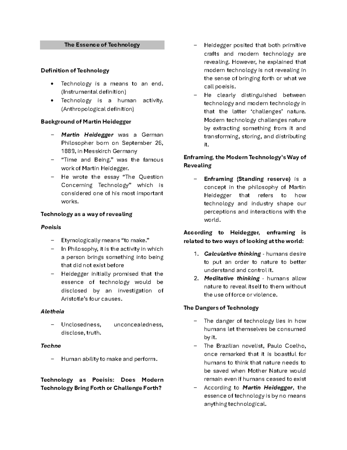 STS 1: Exploring Heidegger's Philosophy of Technology and Its Essence ...