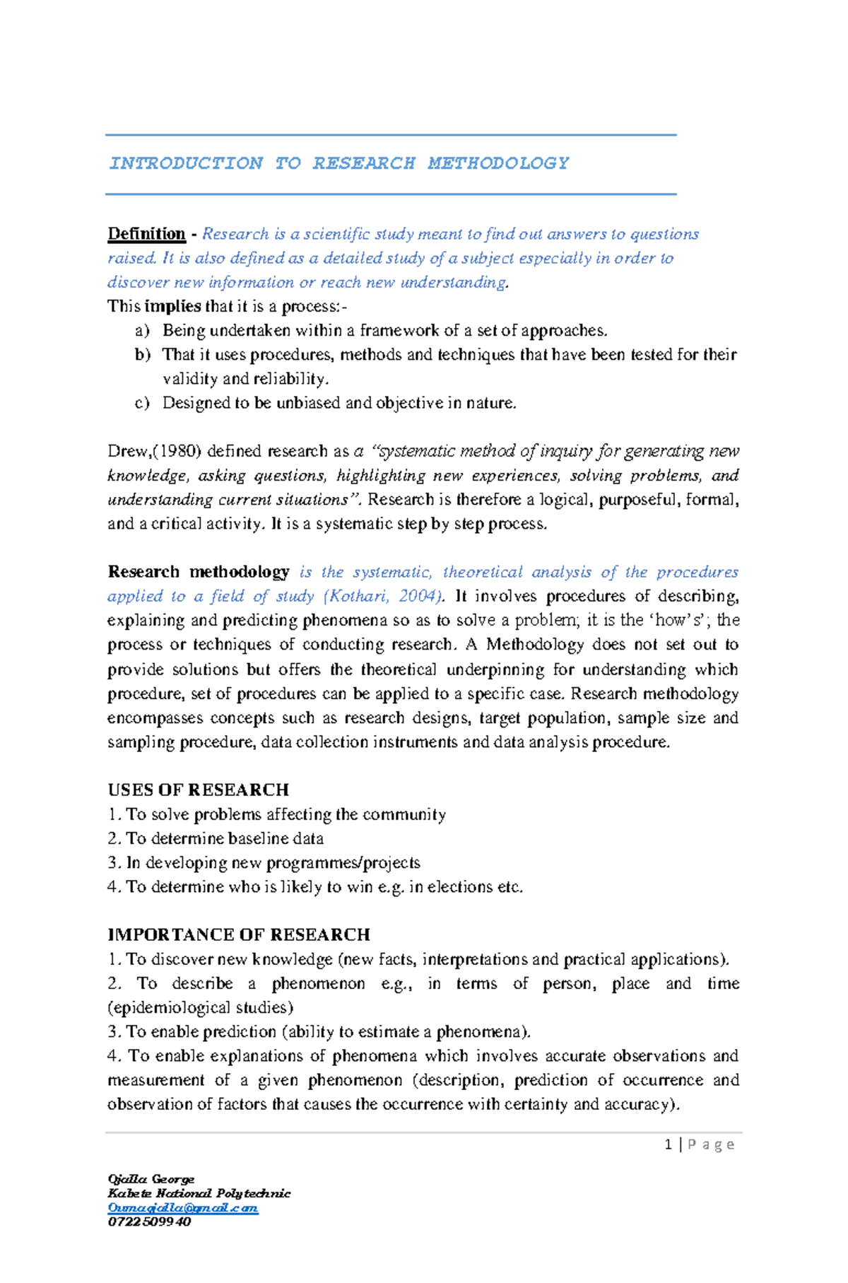 Introduction to Research Methodology - Lecture Notes - Studocu