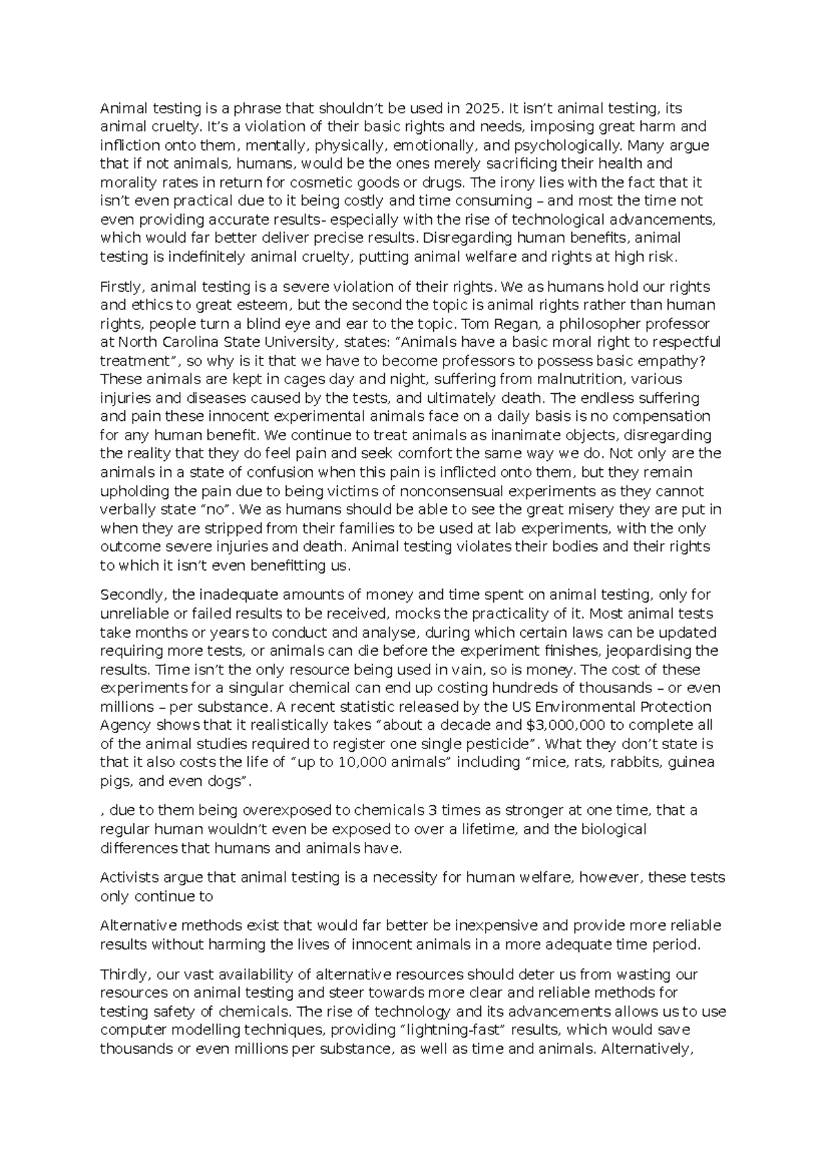 Animal Testing Speech Essay: Ethical Concerns and Alternatives - Studocu