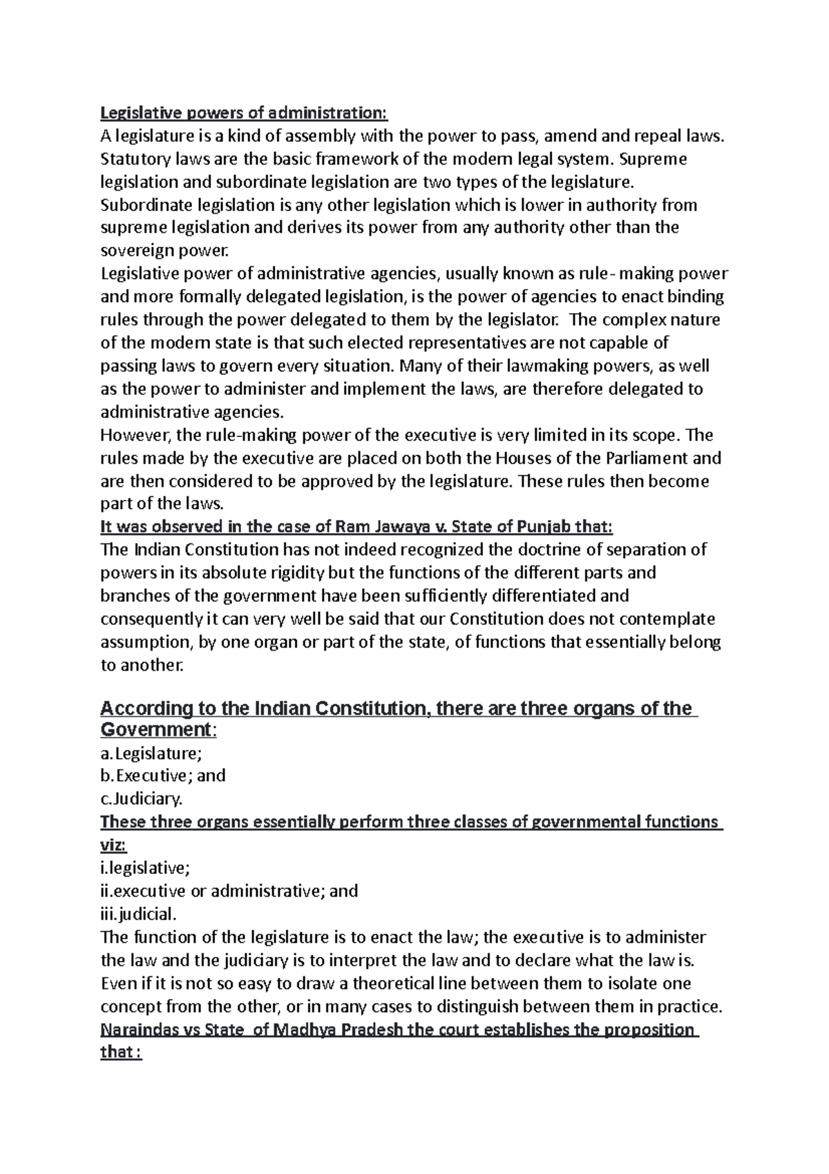 Legislative Powers in Administration: Unit 2 Overview and Analysis ...