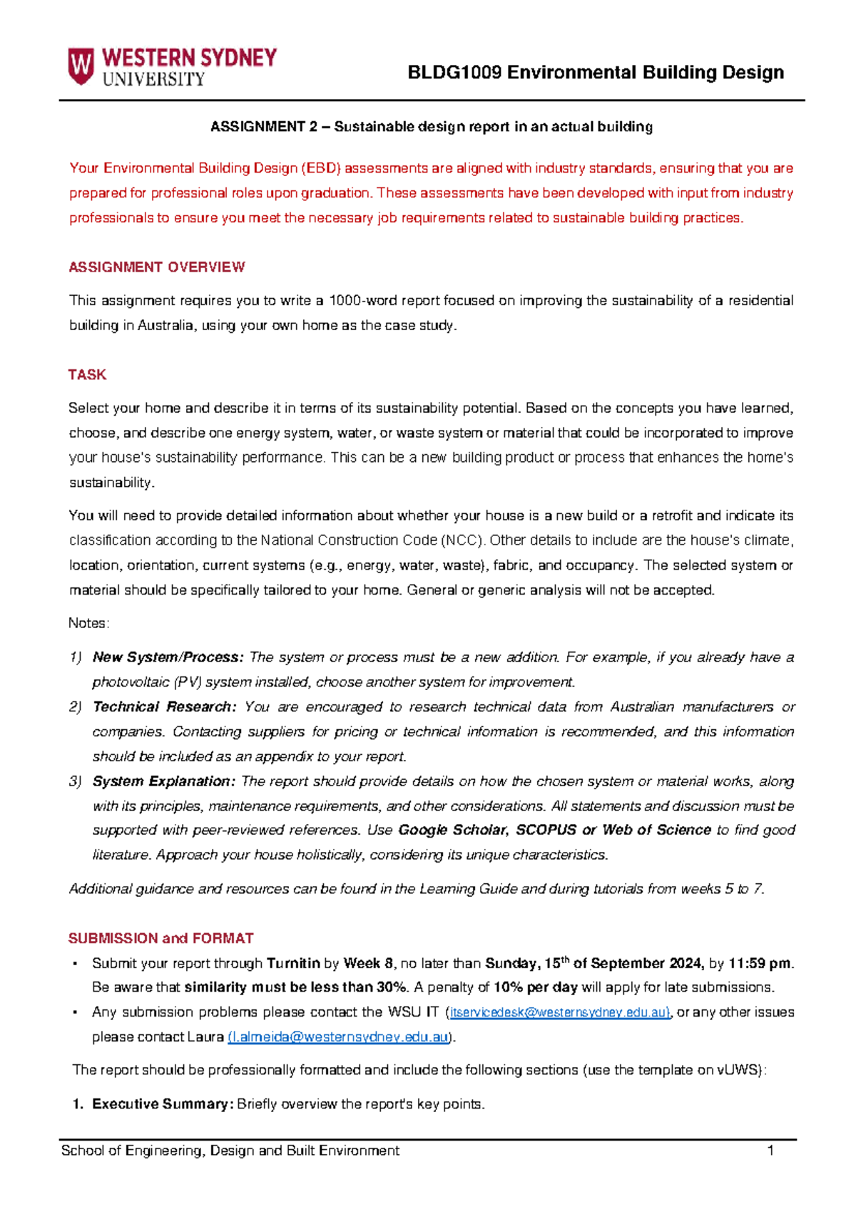 EBD ASS 2 Brief - School of Engineering, Design and Built Environment 1 ...