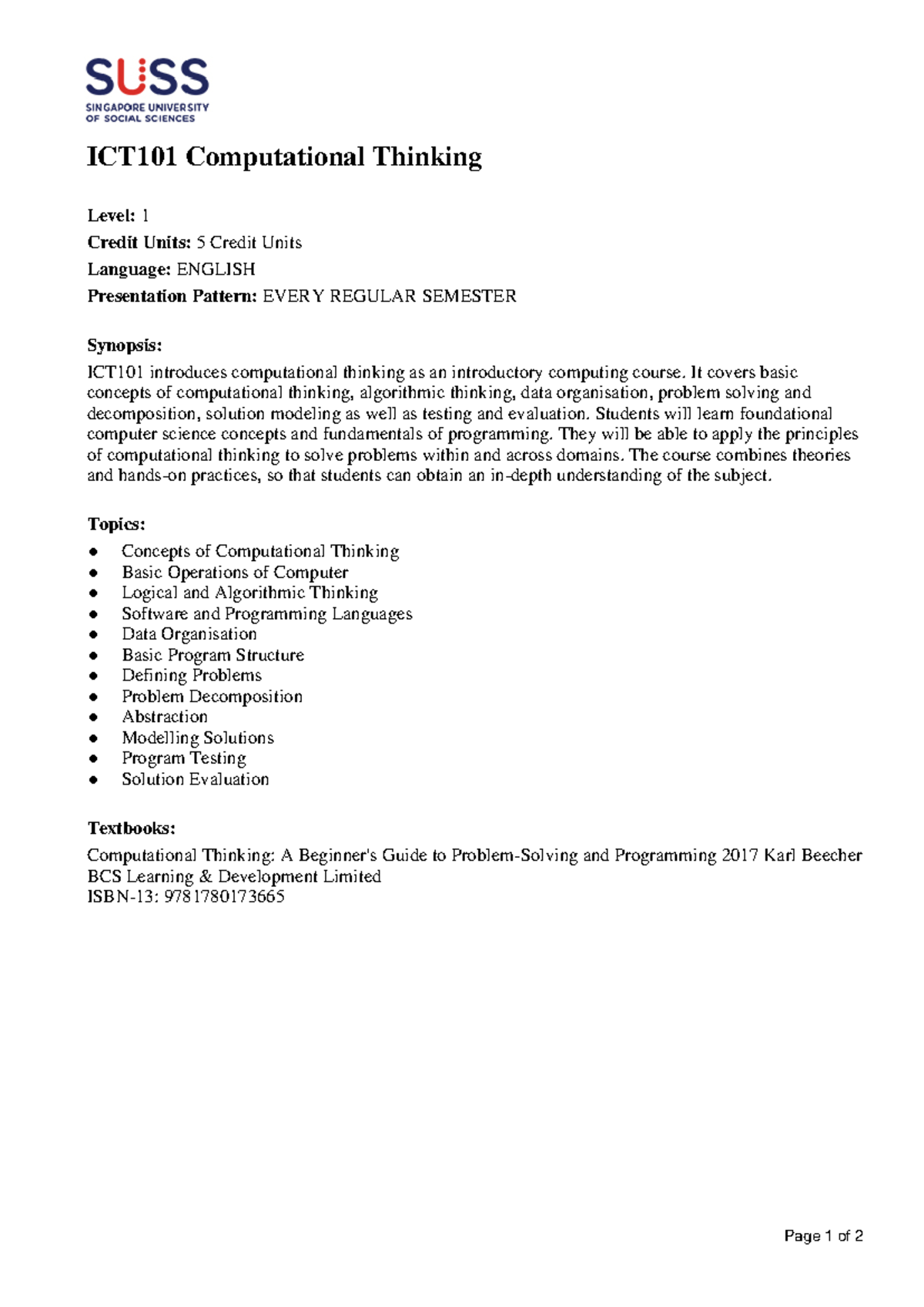 ICT101 - Introductory Guide to Computational Thinking Concepts - Studocu