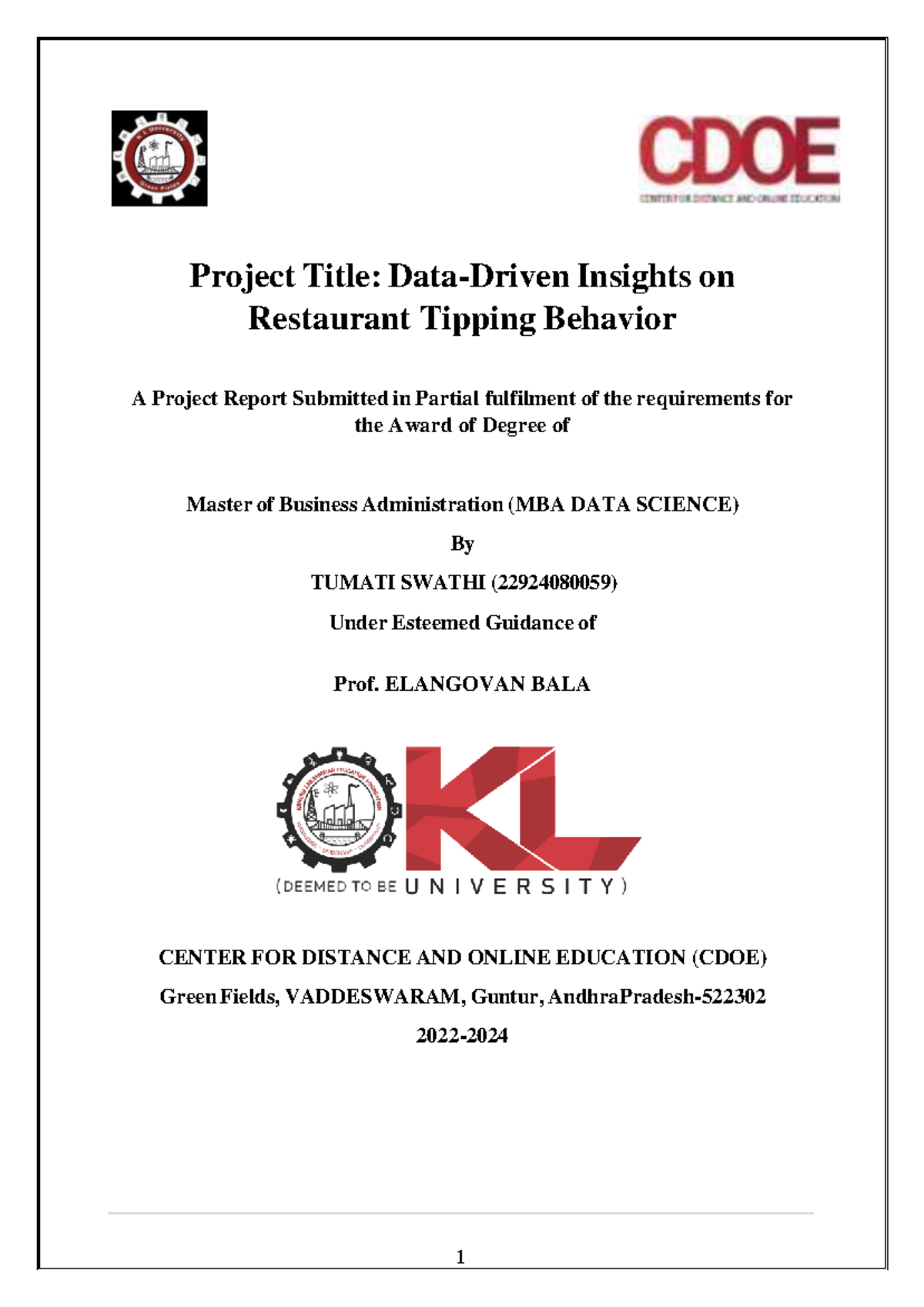 MBA DATA SCIENCE Project Report: Analyzing Tipping Behavior Insights ...