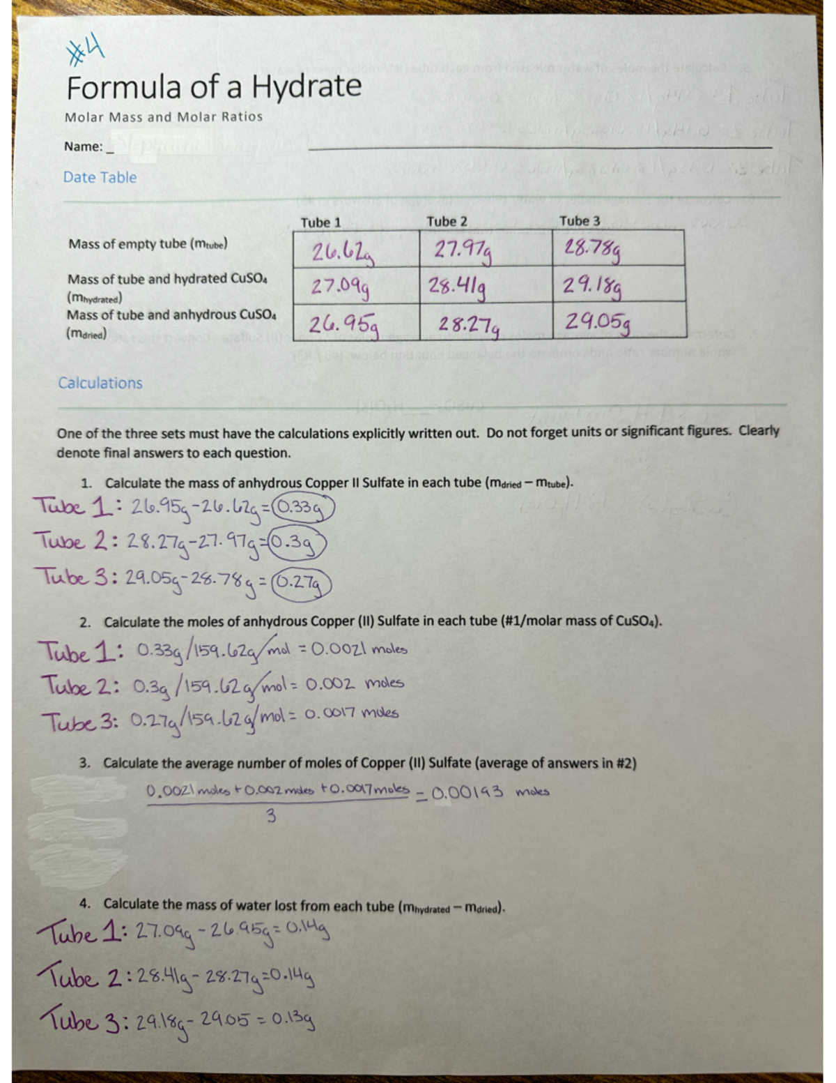 formula of a hydrate - Formula of a Hydrate Establ Molar Mass and Molar ...