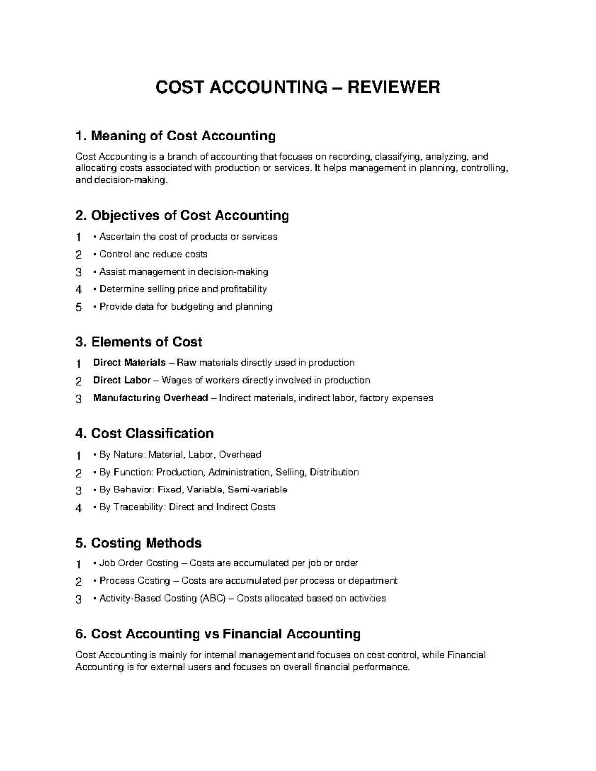 COST 101: Comprehensive Cost Accounting Reviewer Guide - Studocu