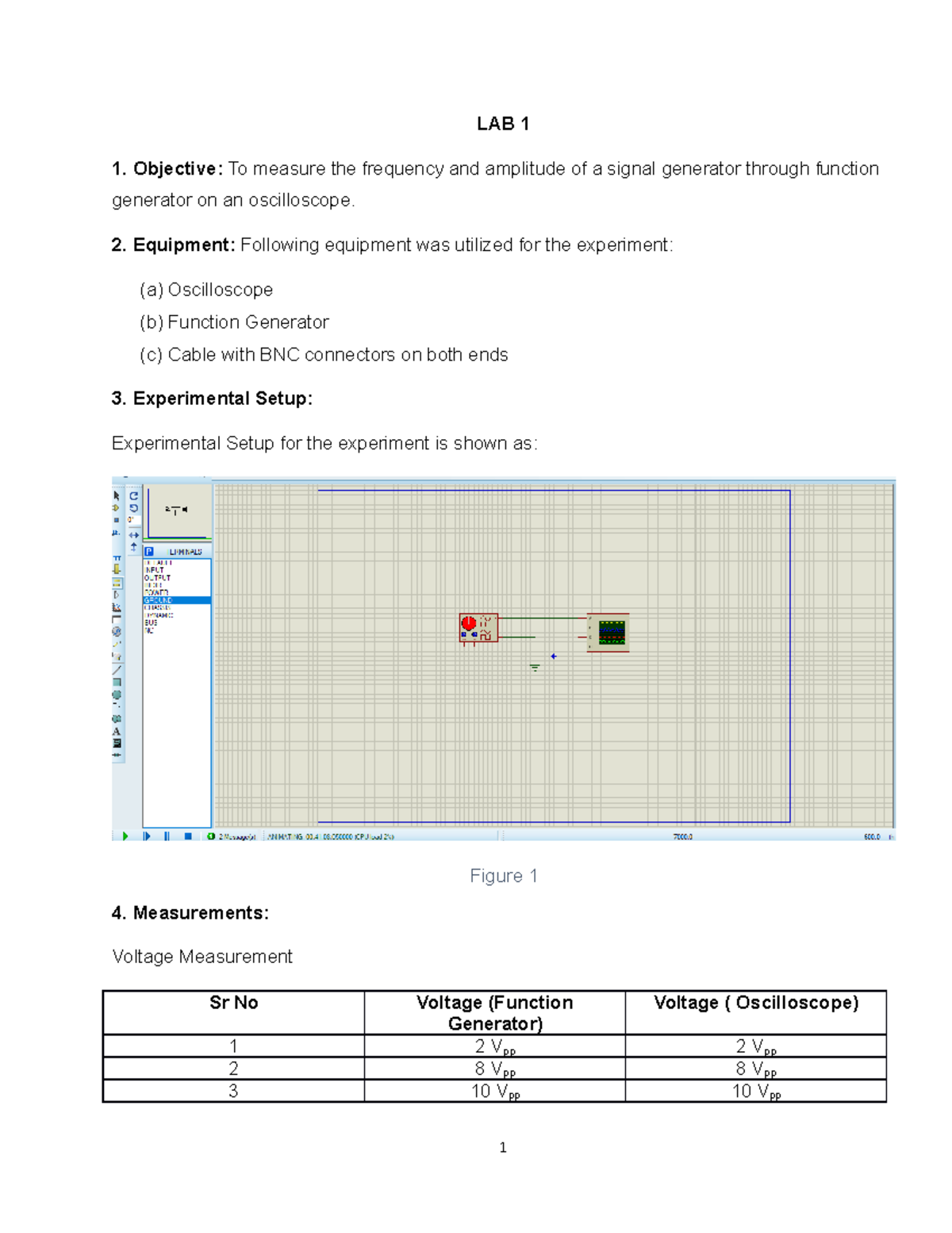 LAB 1 - Oscilloscope and Function Generator in Proteus - LAB 1 Objective: To measure the ...