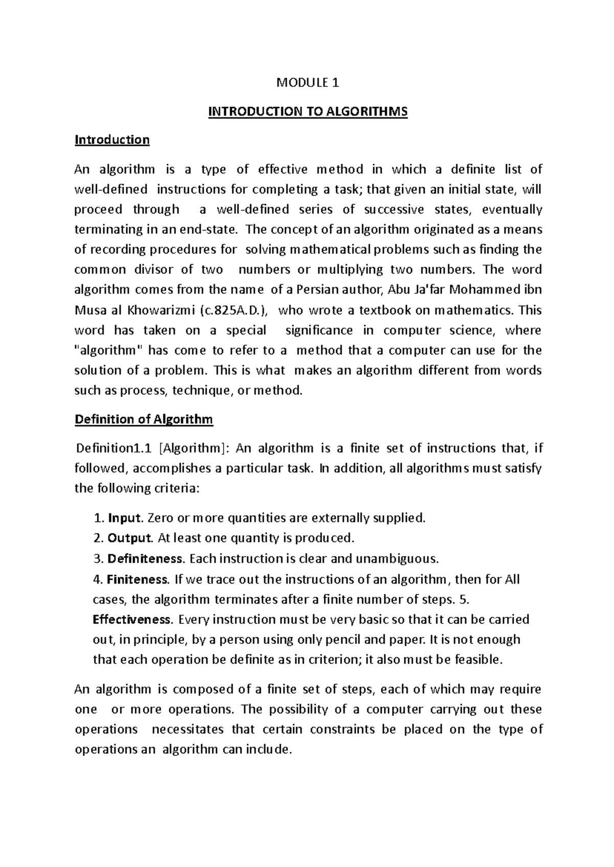 Module 1: Introduction to Algorithms - Study Notes - Studocu