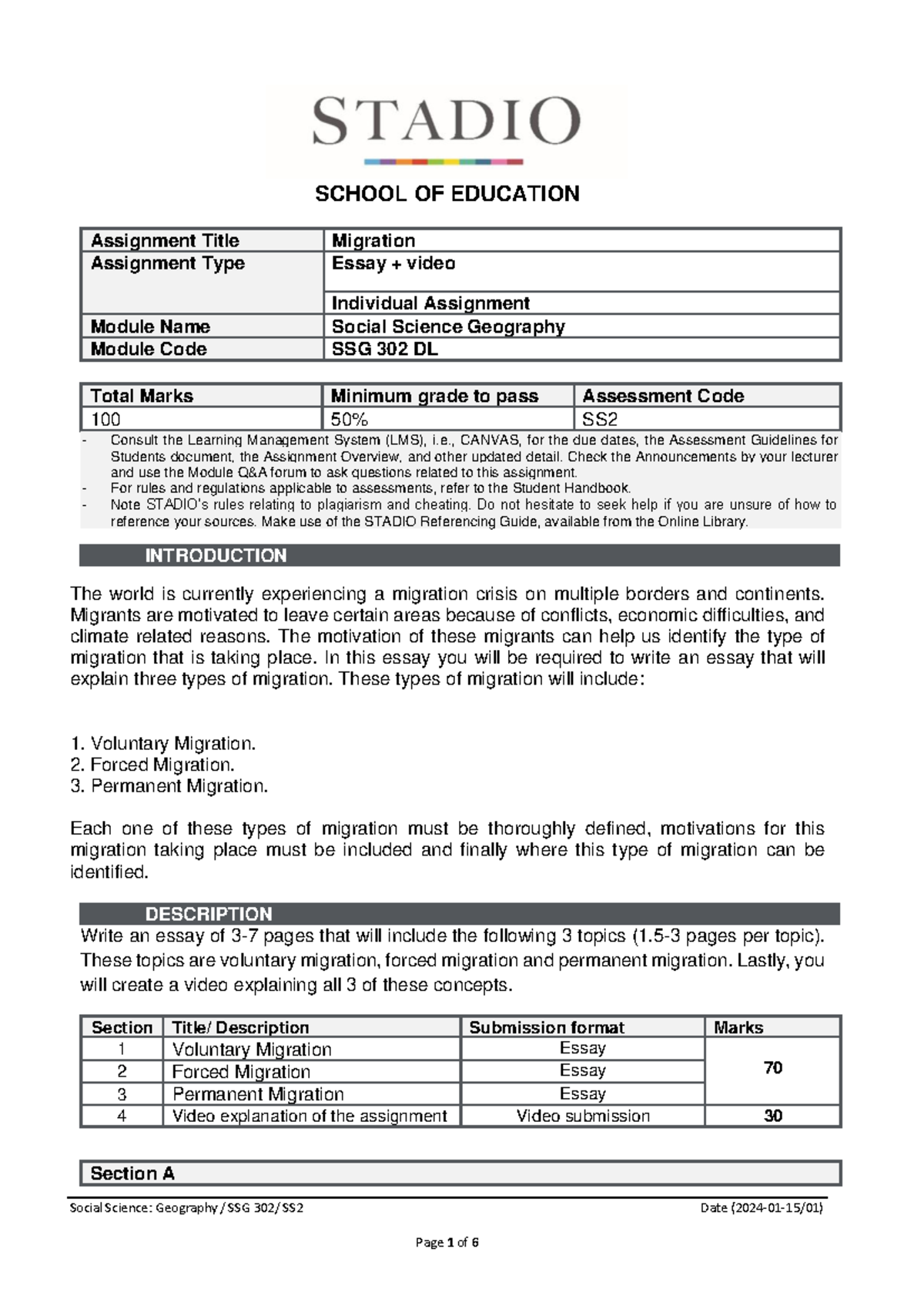Migration Essay & Video Assignment (SSG 302-1) - Detailed Guide - Studocu