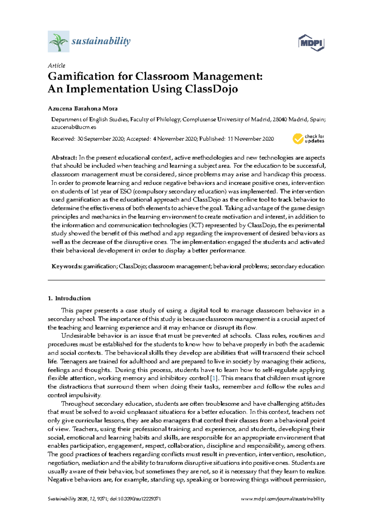 Gamification in Classroom Management: A Case Study with ClassDojo (SUS ...
