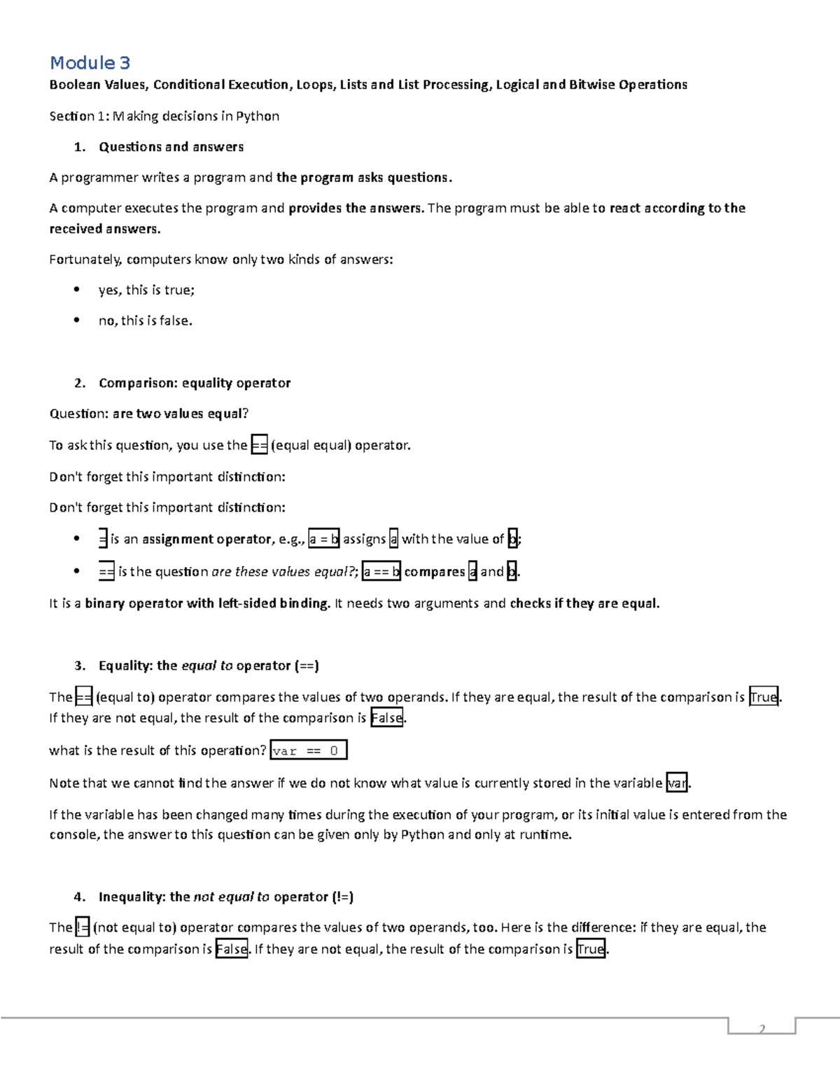 Python CSE 6040 M3-4: Boolean, Conditionals, and Looping Concepts - Studocu