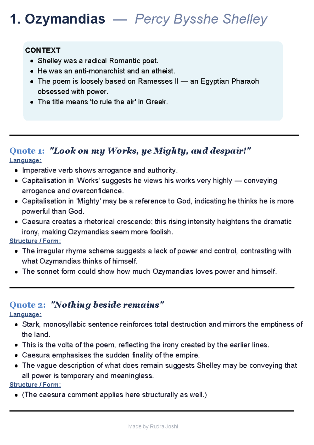 Ozymandias & London: Grade 8-9 Revision Notes for AQA GCSE English Lit ...
