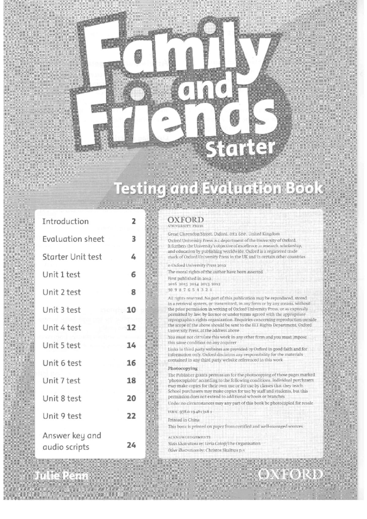 Family and Friends Starter: Testing & Evaluation Book - Studocu