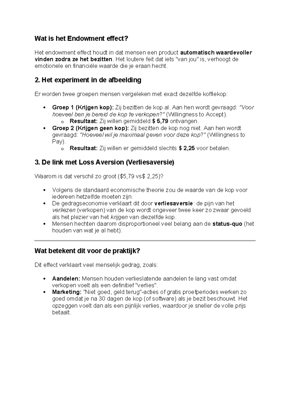 Endowment Effect Uitleg - Extra Informatie en Voorbeelden - Studocu