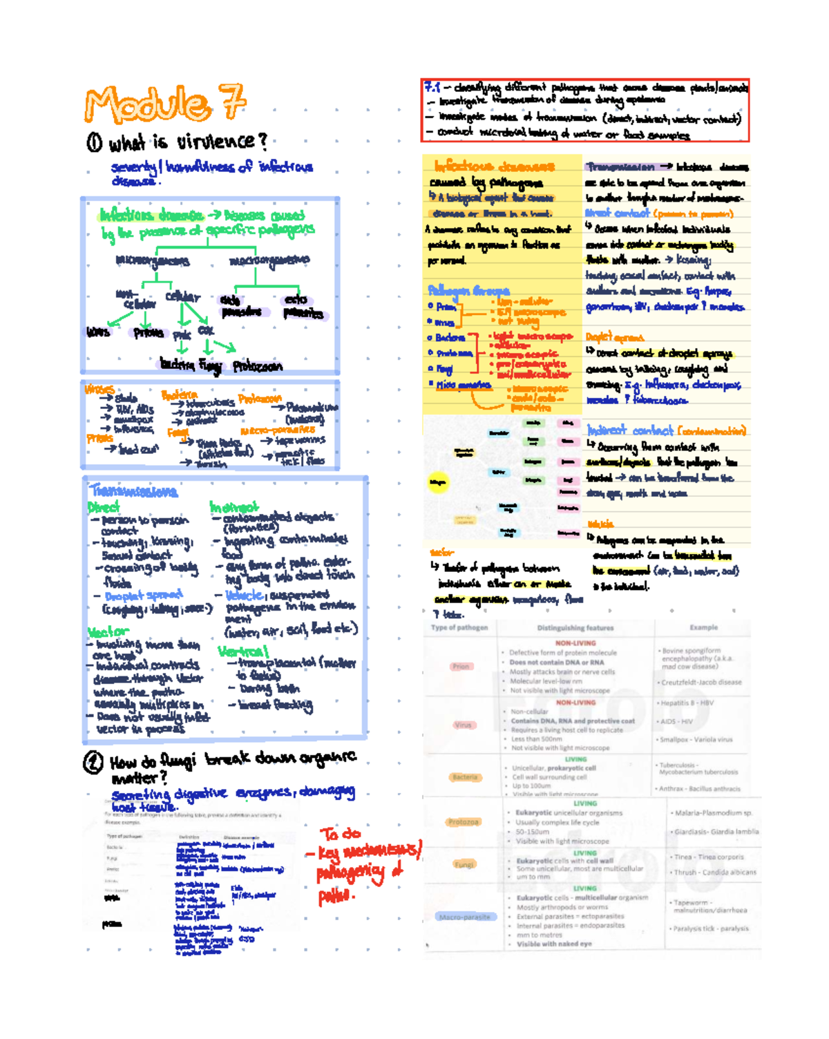 Module 7: Infectious Diseases - Pathogen Classification & Transmission - Studocu