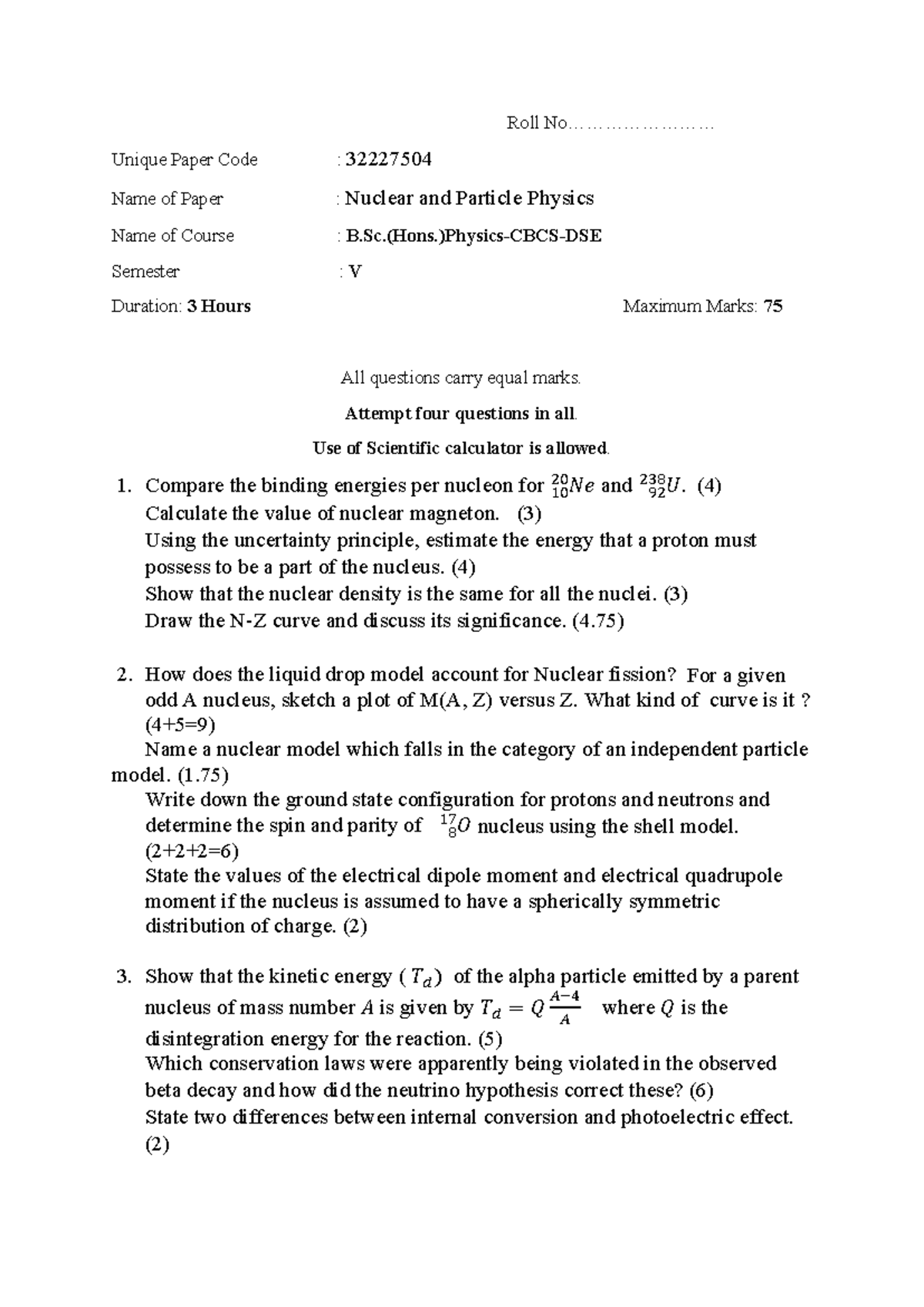 Nuclear and Particle Physics - Semester V Exam Guide (238) - Studocu