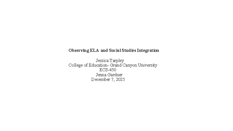Observing ELA & Social Studies Integration Strategies - GCU - Studocu