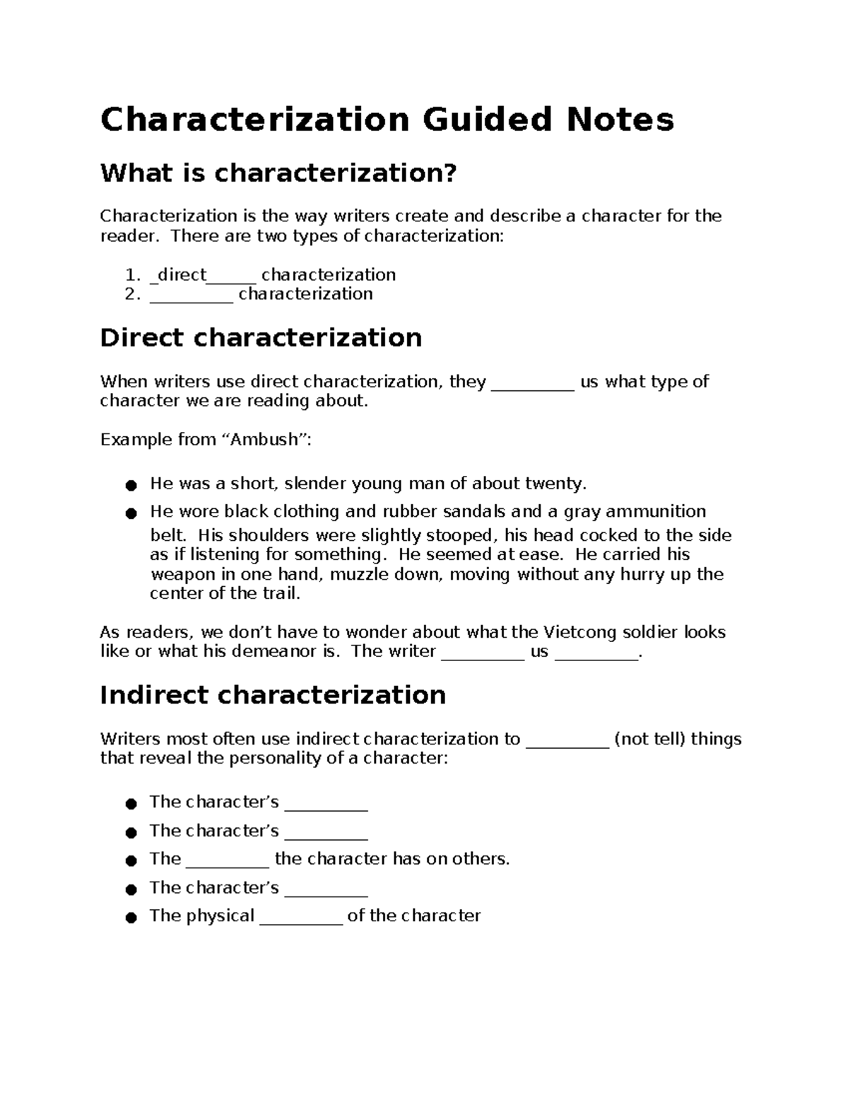 Bryce Bolton Characterization Guided Notes - Characterization Guided ...