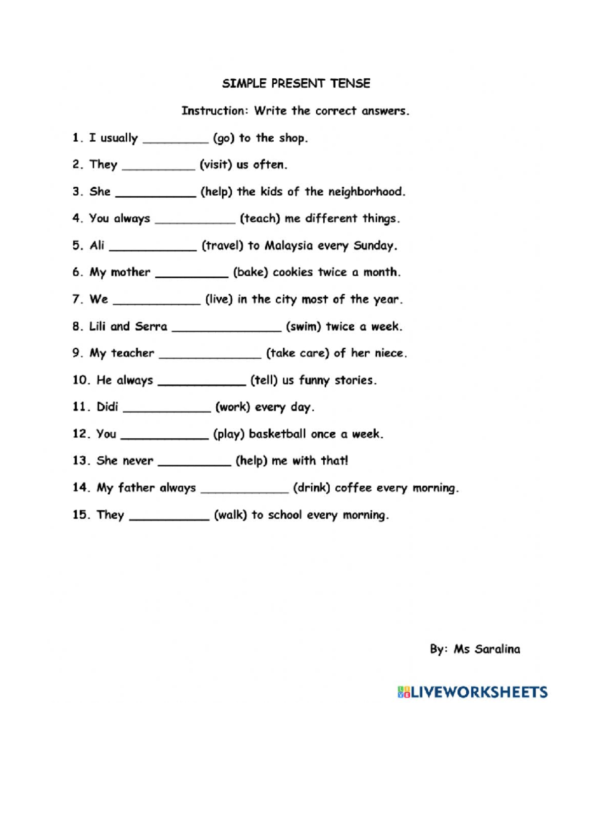 SIMPLE PRESENT TENSE Worksheet 1340921 - Answer Key - Studocu