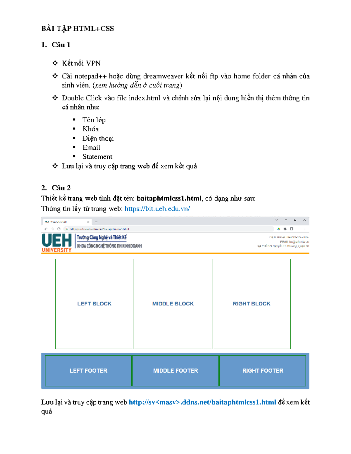 BAI TAP HTML-CSS - BAI TAP HTML-CSS (1).pdf - BÀI TẬP HTML+CSS Câu 1 Kết nối VPN Cài notepad++ ...