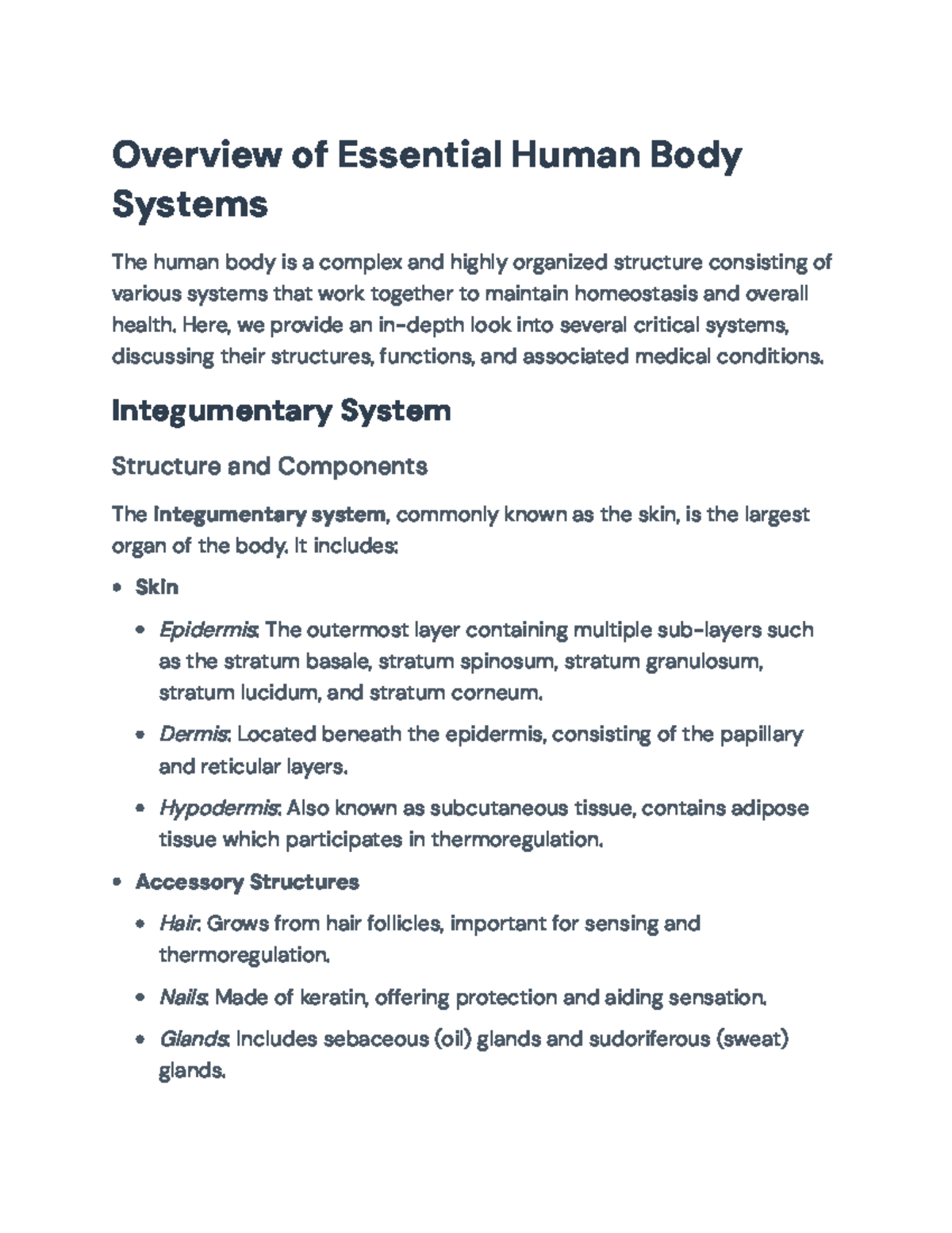 Overview of Essential Human Body Systems and Their Functions - Overview ...