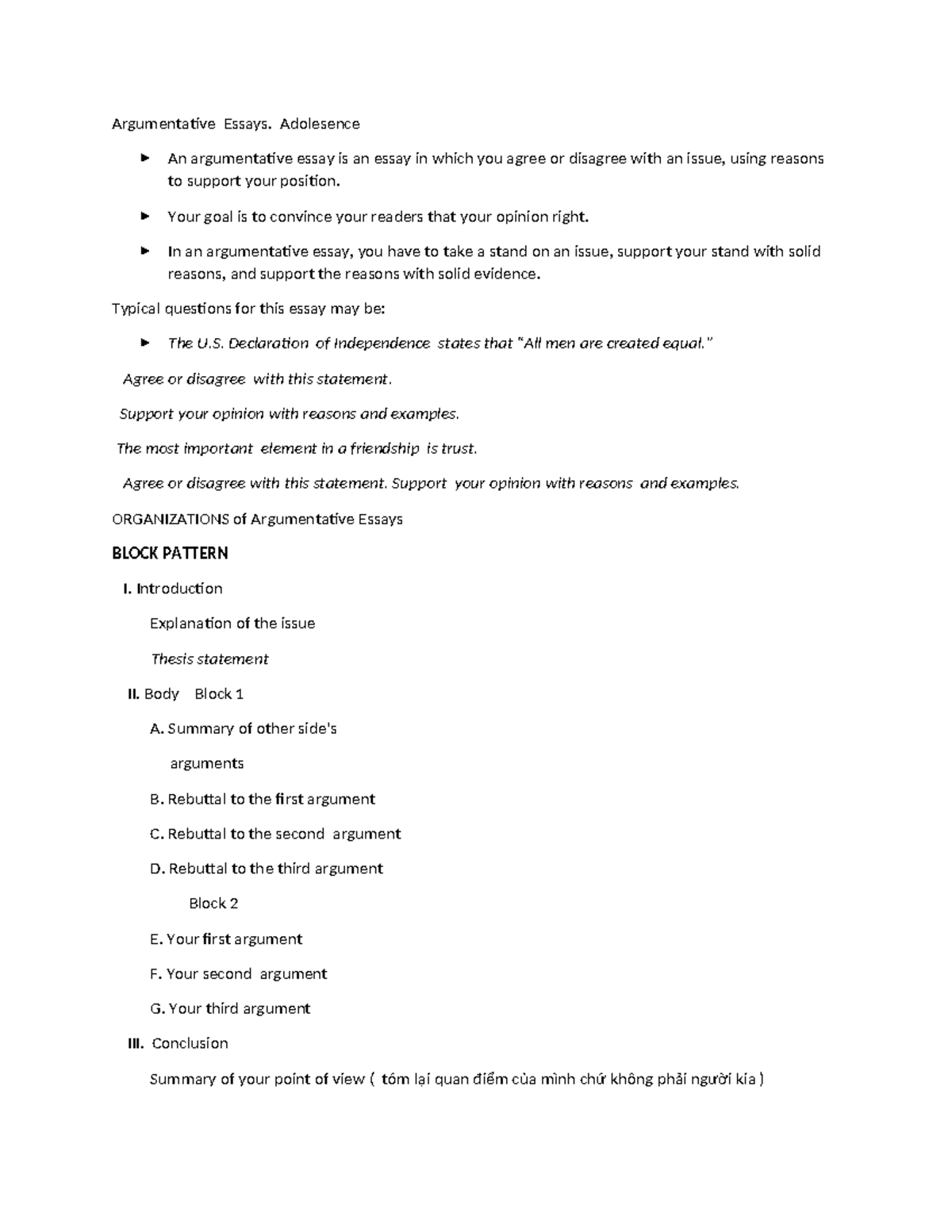 Argumentative Essays: Key Elements and Structure Guide - Studocu