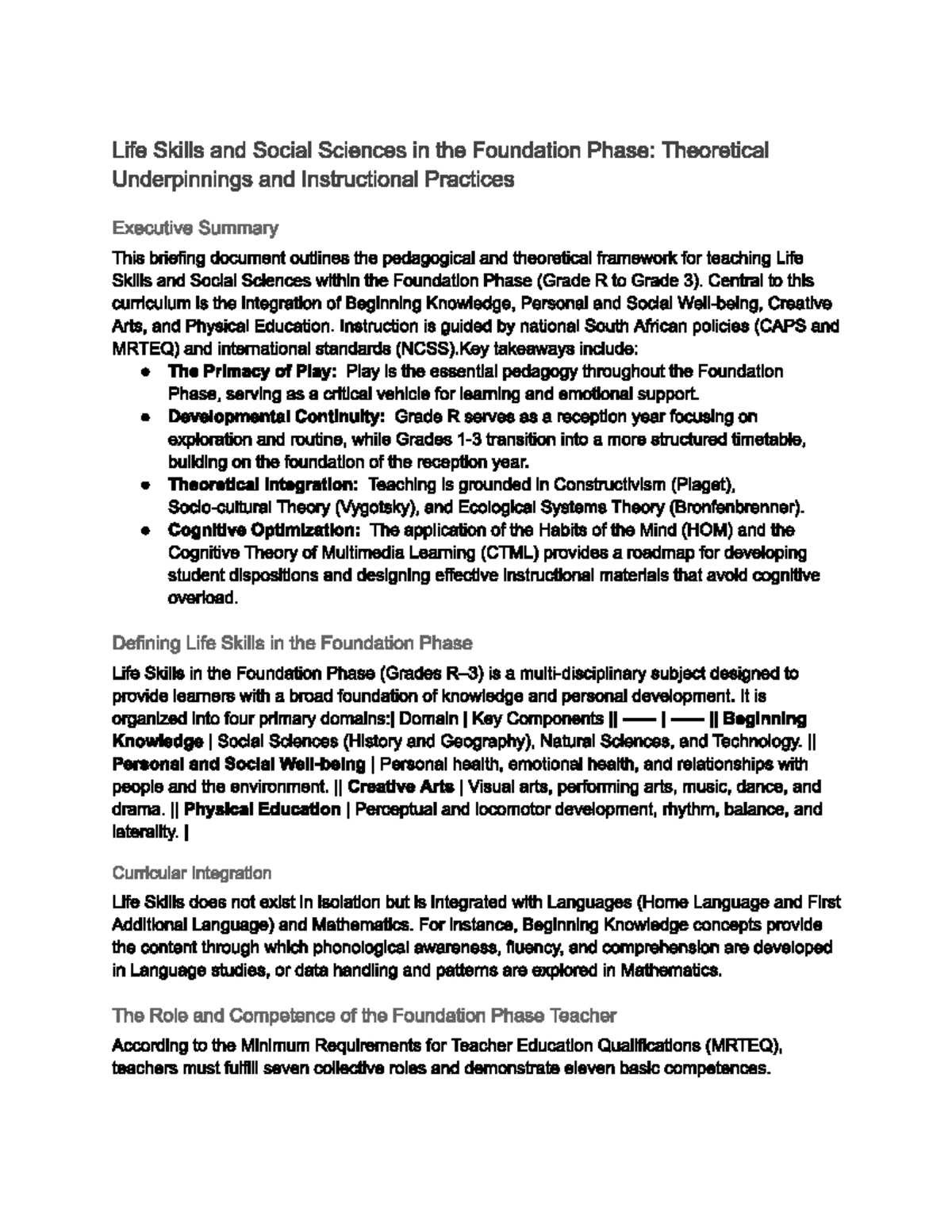 B.Ed Foundation Phase Life Skills: Theoretical Framework & Practices ...