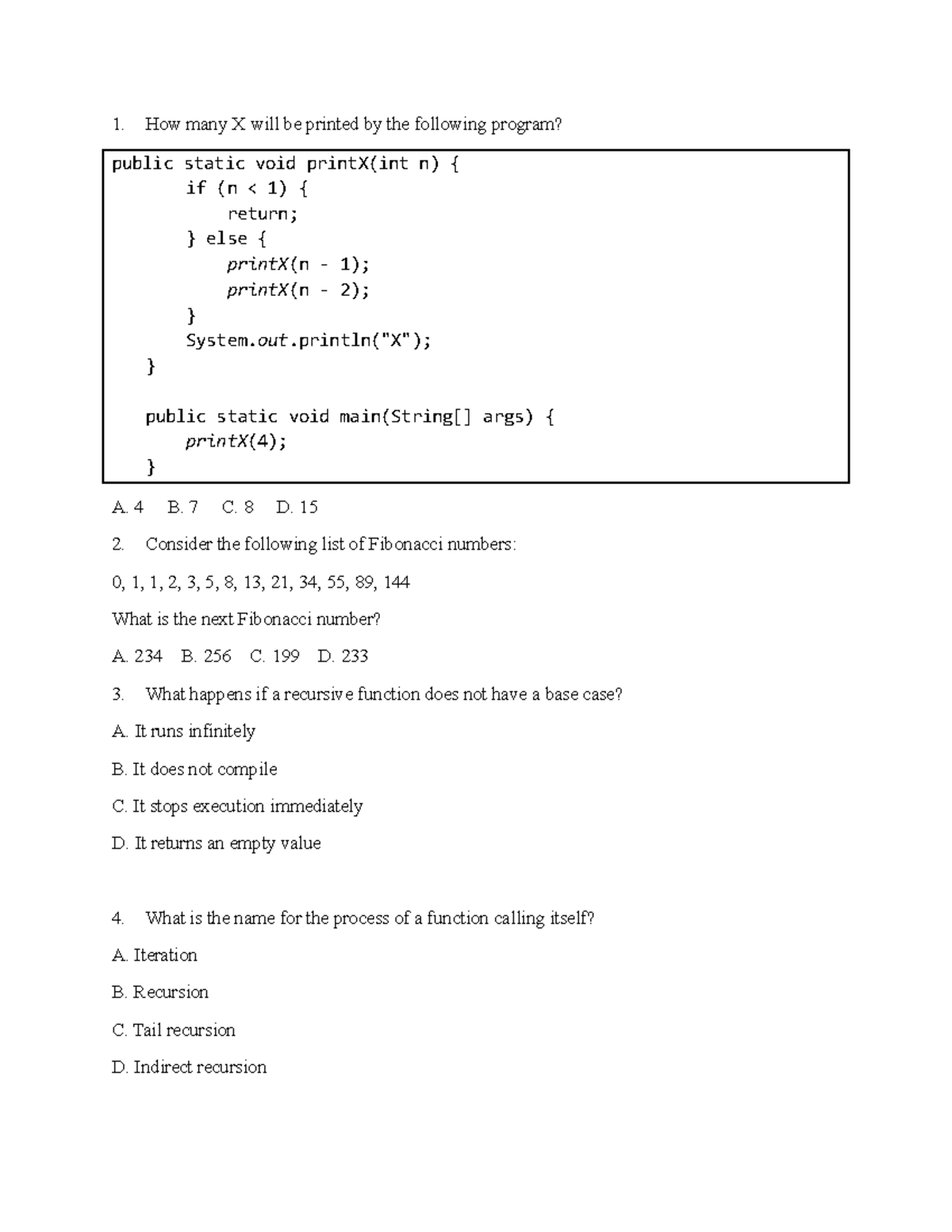 [ECSE 250] Final Exam Review - Recursion Questions & Solutions - Studocu