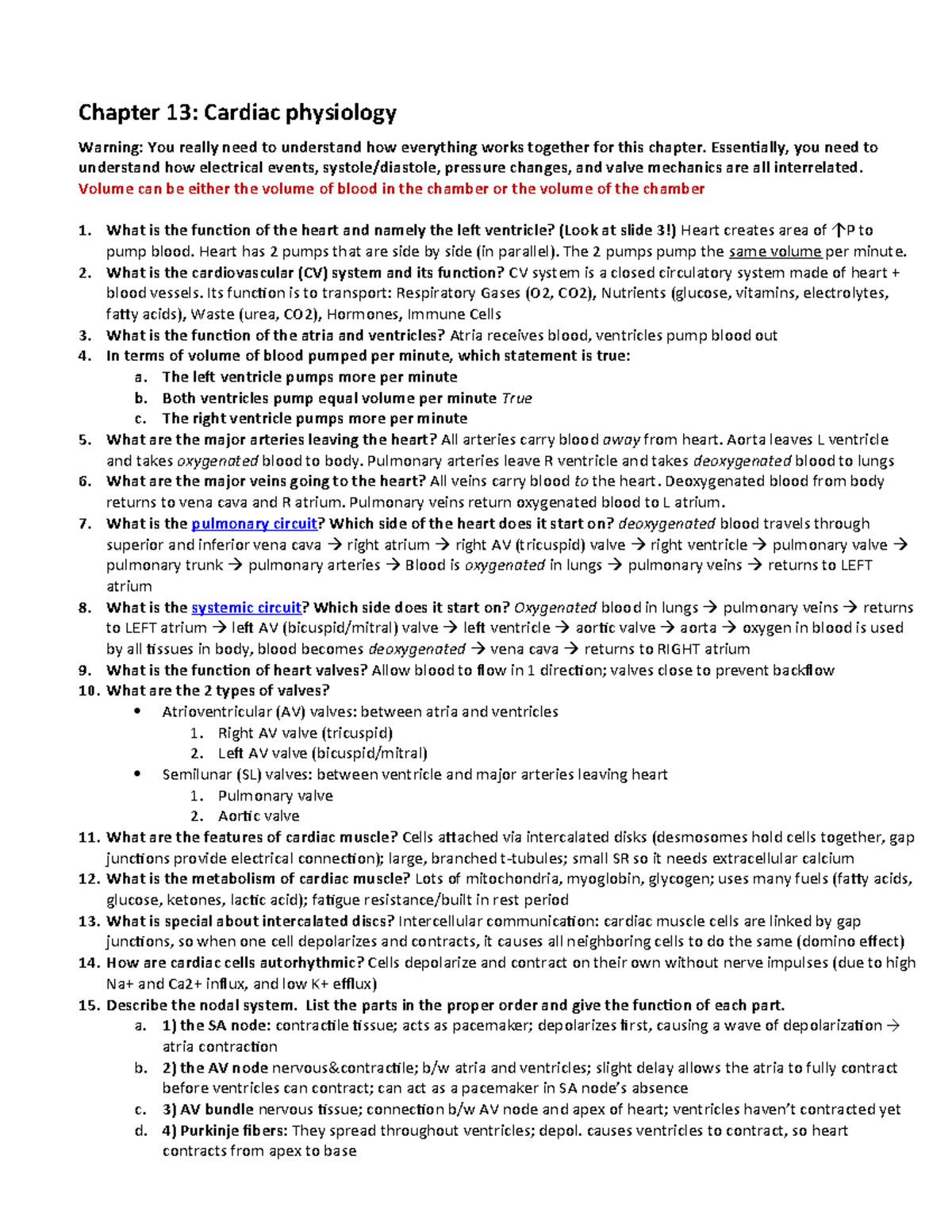 Lecture Exam 3 Review (Ch13-16): Cardiac & Respiratory Physiology - Studocu