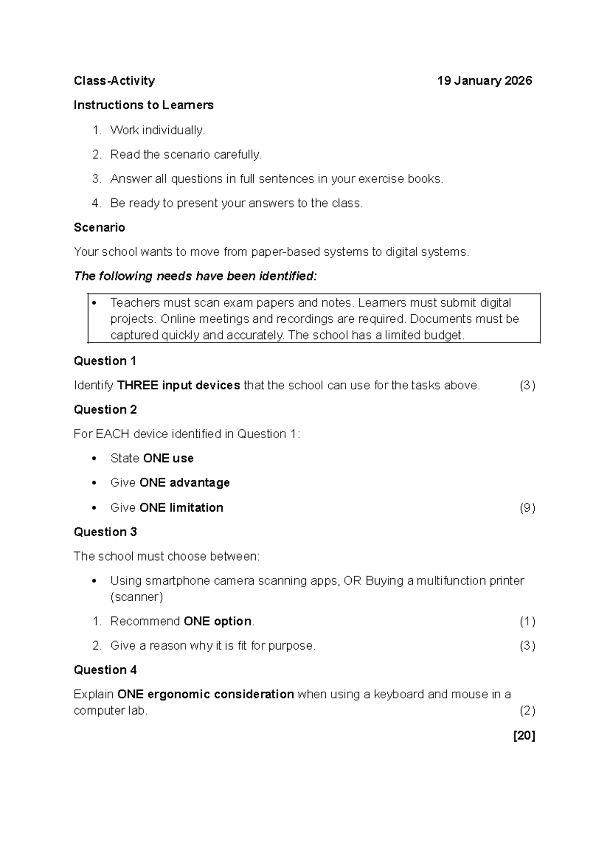 Grade 12 CAT Lesson 2 Class Activity: Digital Systems Transition - Studocu