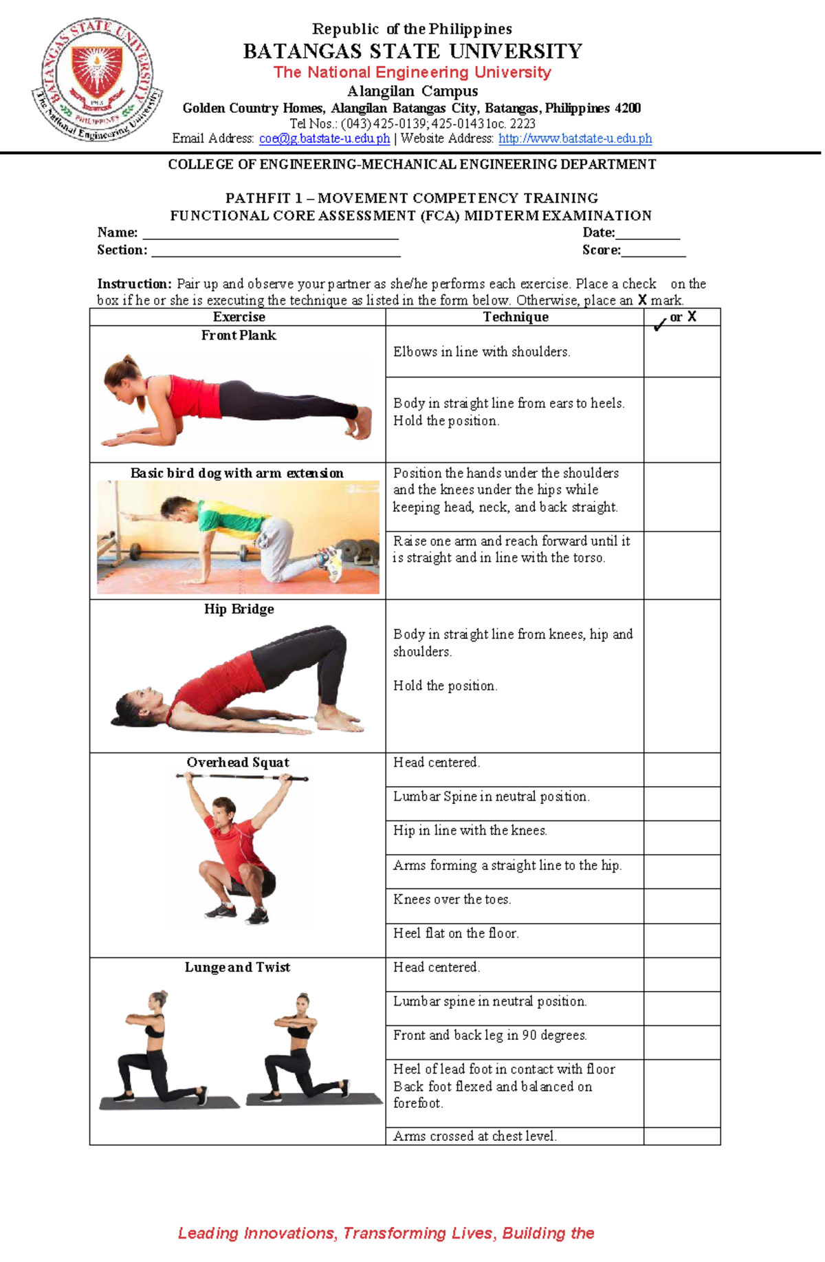 PATHFIT 1 Midterm Exam: Movement Competency Training Assessment - Studocu