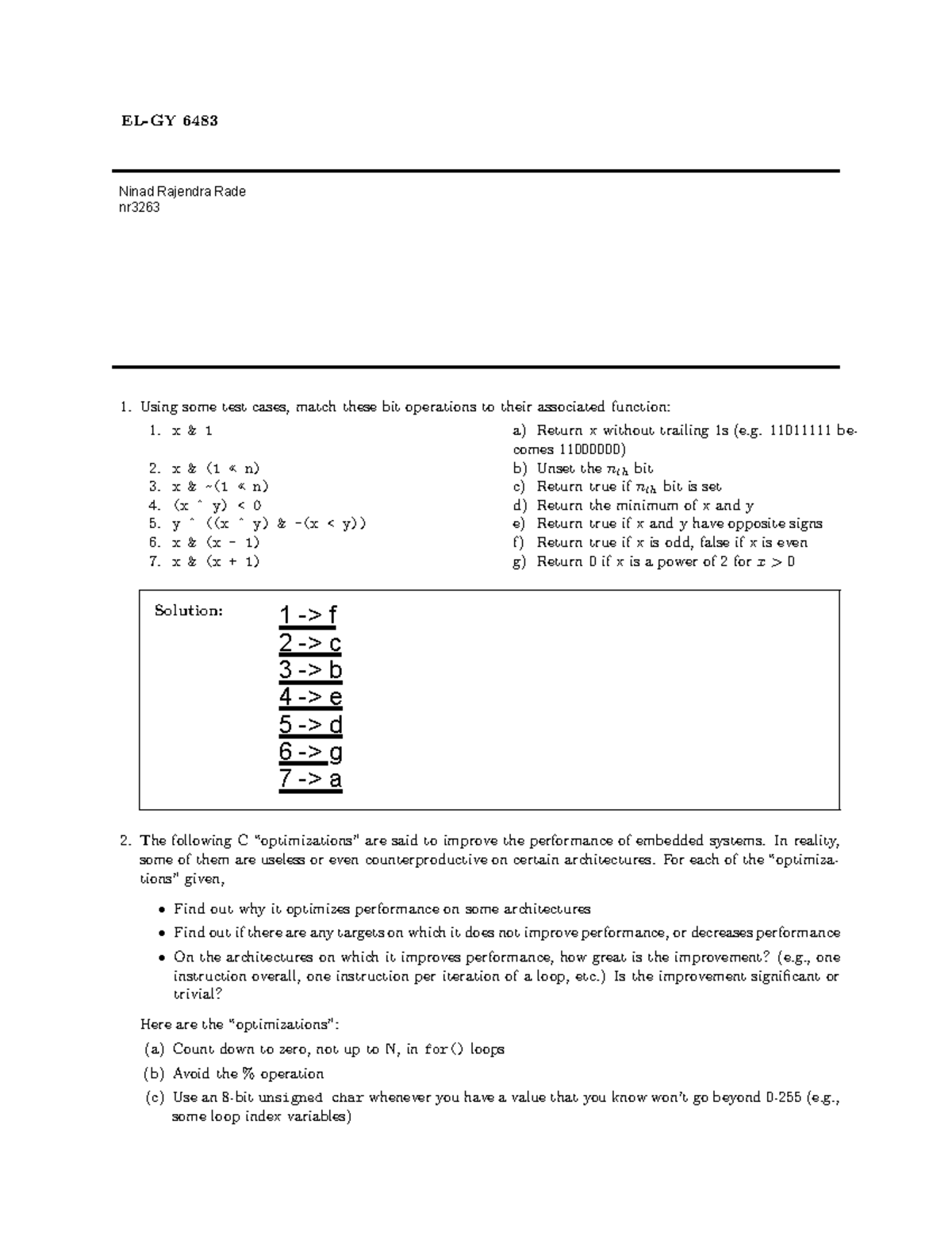 EL6483 Bit Operations and Performance Optimization Analysis - Studocu