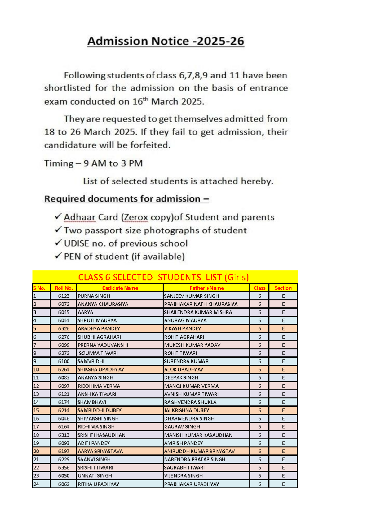 CLASS 6 SELECTED STUDENTS LIST (Girls & Boys) 2025-2026 - Studocu