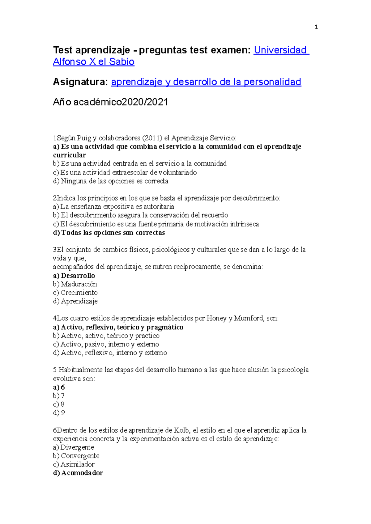 Test ADP 2020-21: Preguntas sobre Aprendizaje y Desarrollo Personal ...